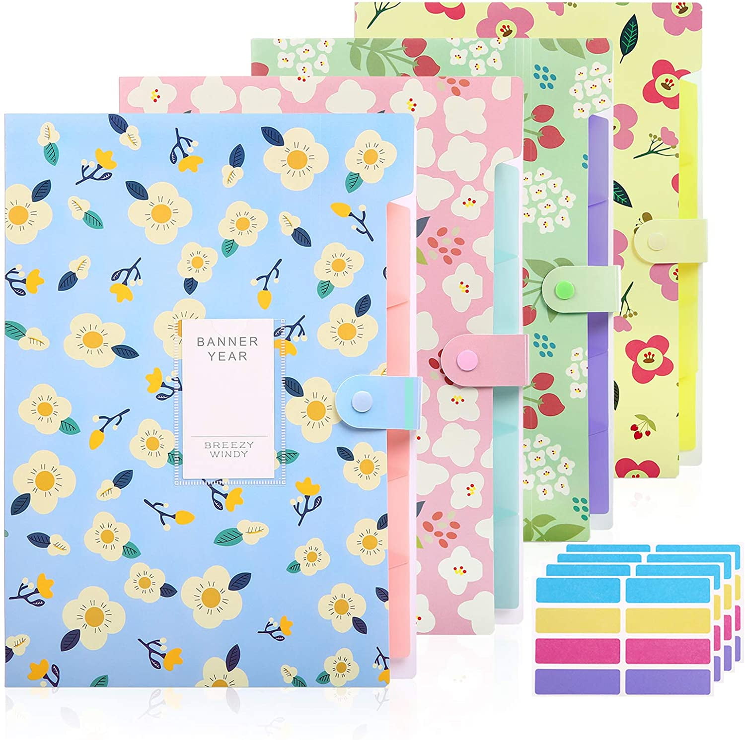 4 Pack File Folders with 32 pcs Labels, 5 Pockets Expanding File Folder ...