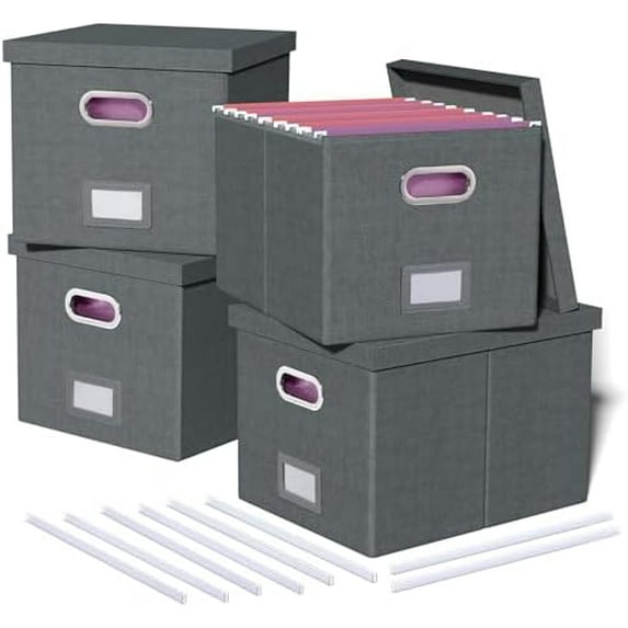 4 Pack File Storage Organizer, Document Organizer, Portable File Box ...