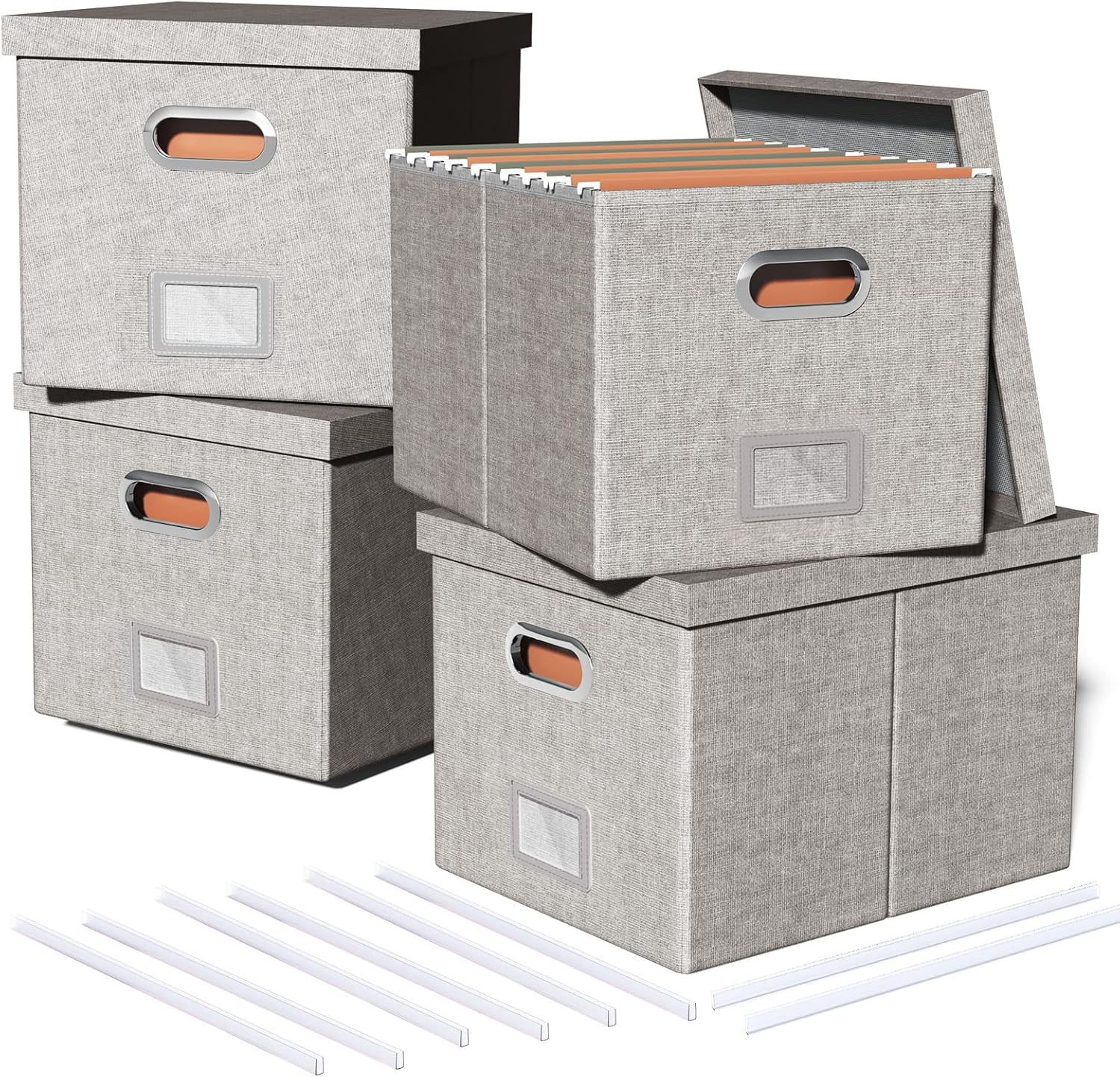 4 Pack File Storage Organizer - Portable Filing Box with Lid, Fits ...