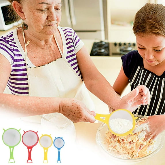 4-Pack Fine Mesh Flour Sieve Strainer Set with Long Handle – Manual ...