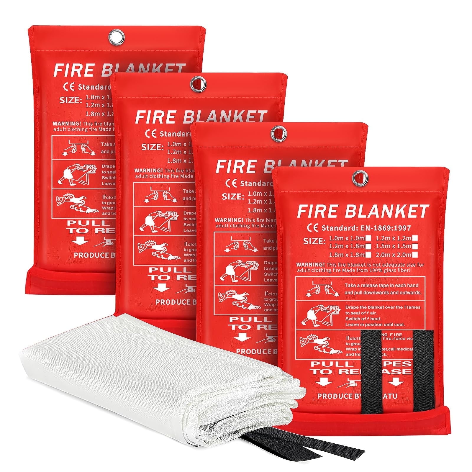 4-Pack Large 100x100cm Fire Blanket for Home Kitchen | Emergency Fire ...