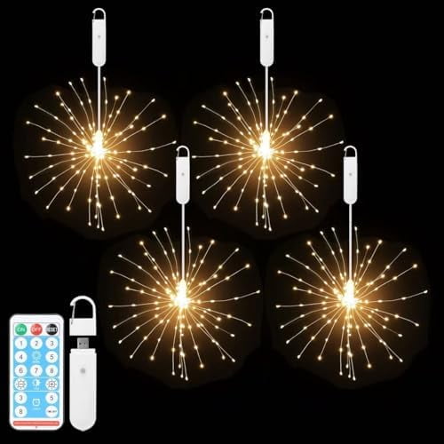4 Pack Firework Lights Rechargeable,120 LED Star String Light 8 Modes ...