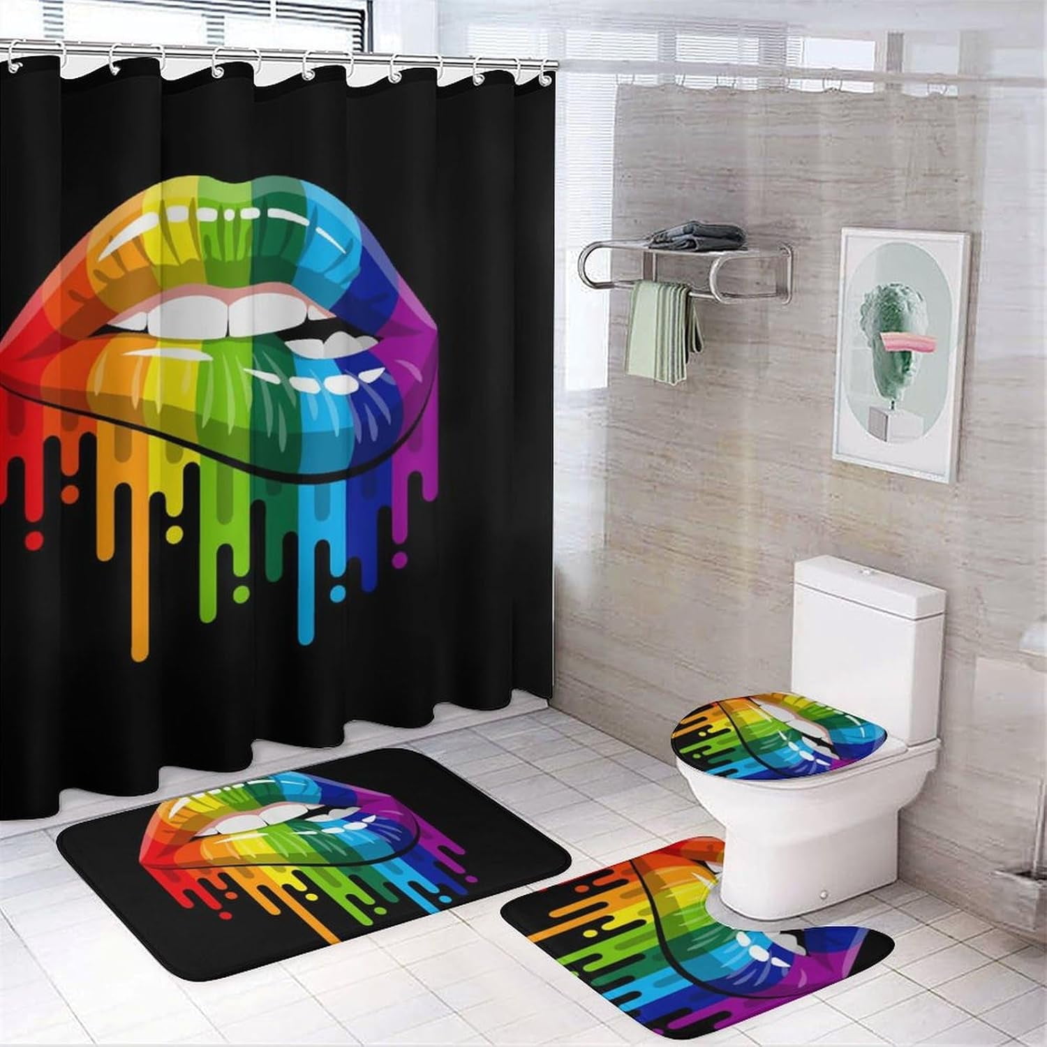 4 Pack Fish and Anchor Art Bath Room Carpet Contour Mat & Lid Cover ...