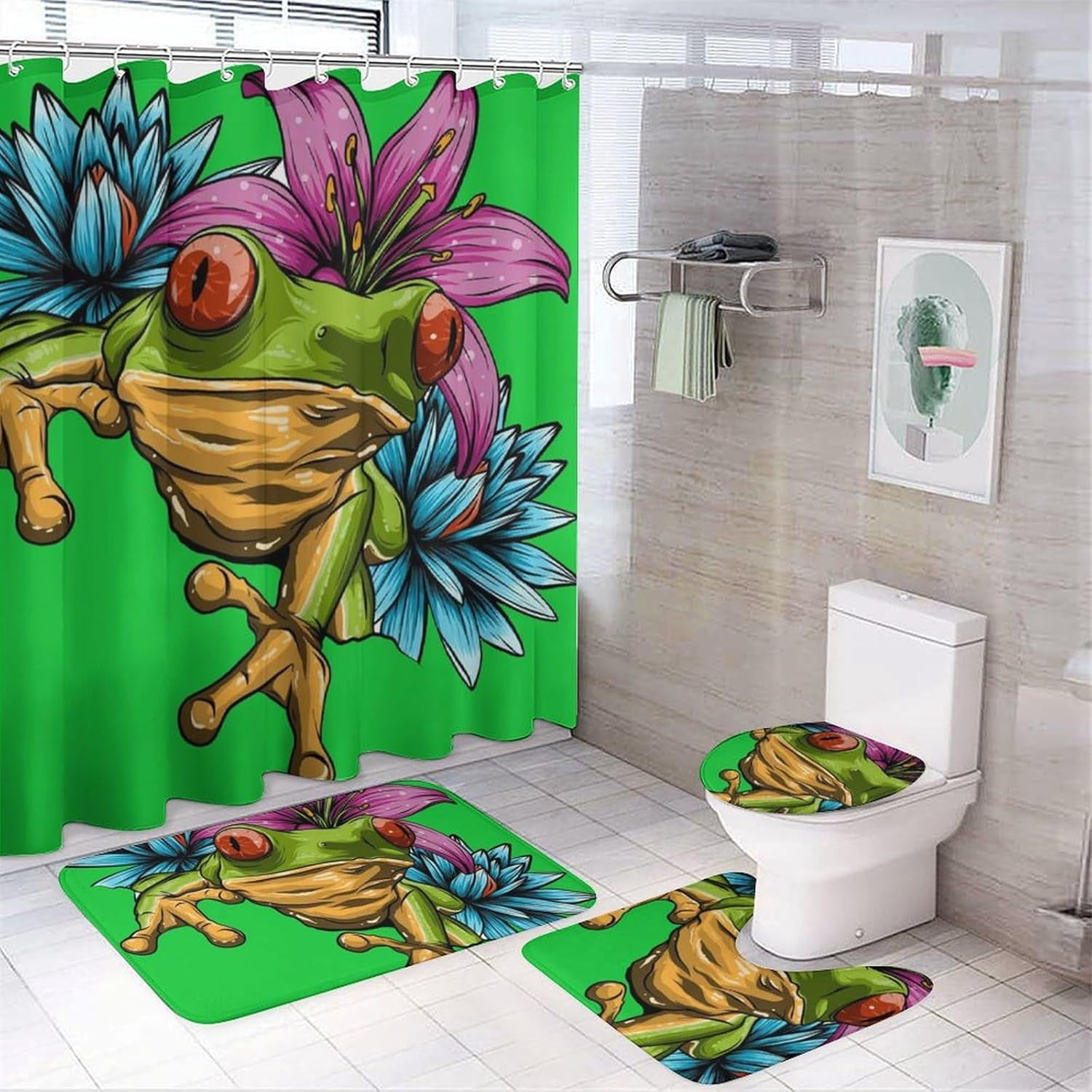 4 Pack Fish and Anchor Art Bath Room Carpet Contour Mat & Lid Cover ...