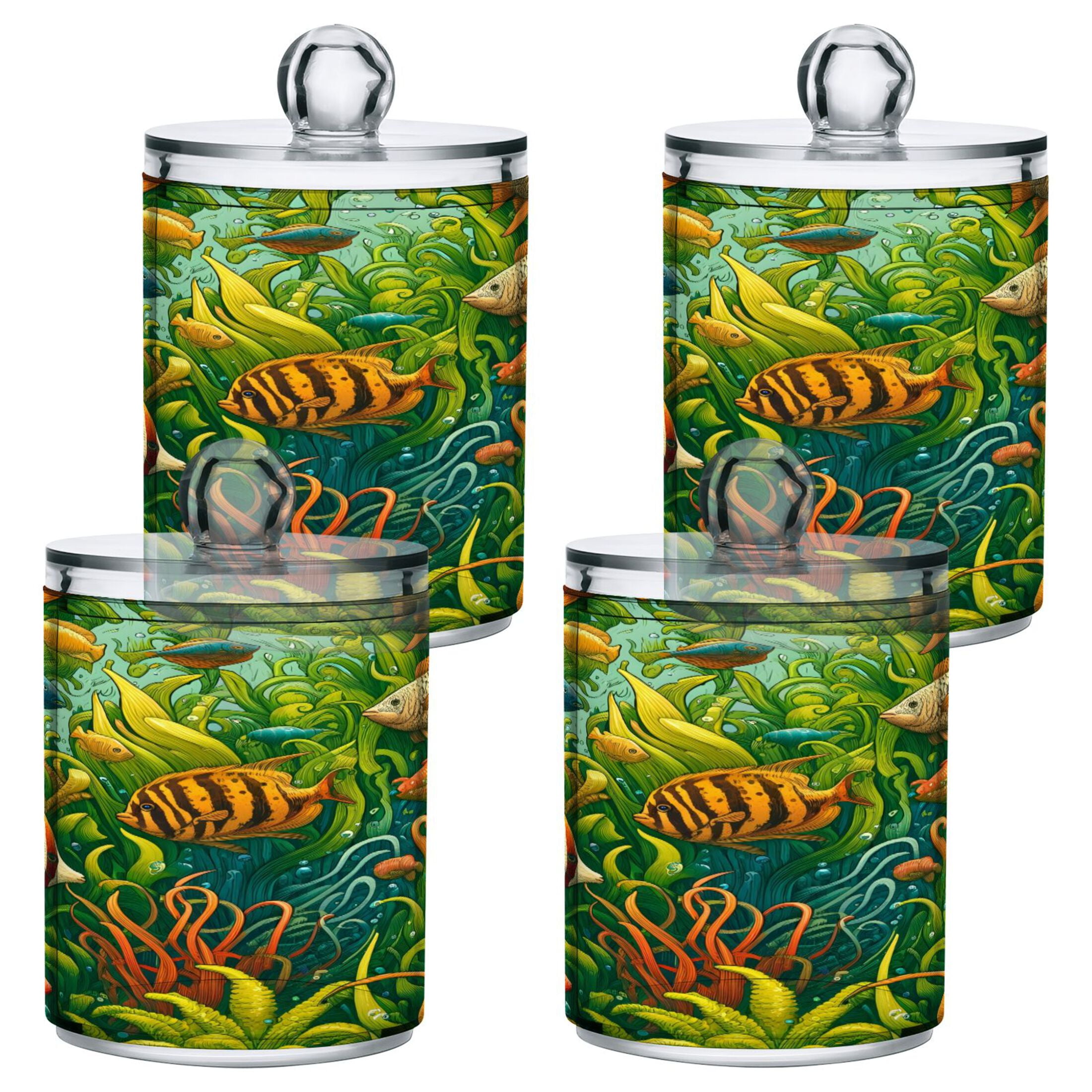 4 Pack Fish and Seaweeds Qtip Holder Dispenser Clear Plastic Storage ...