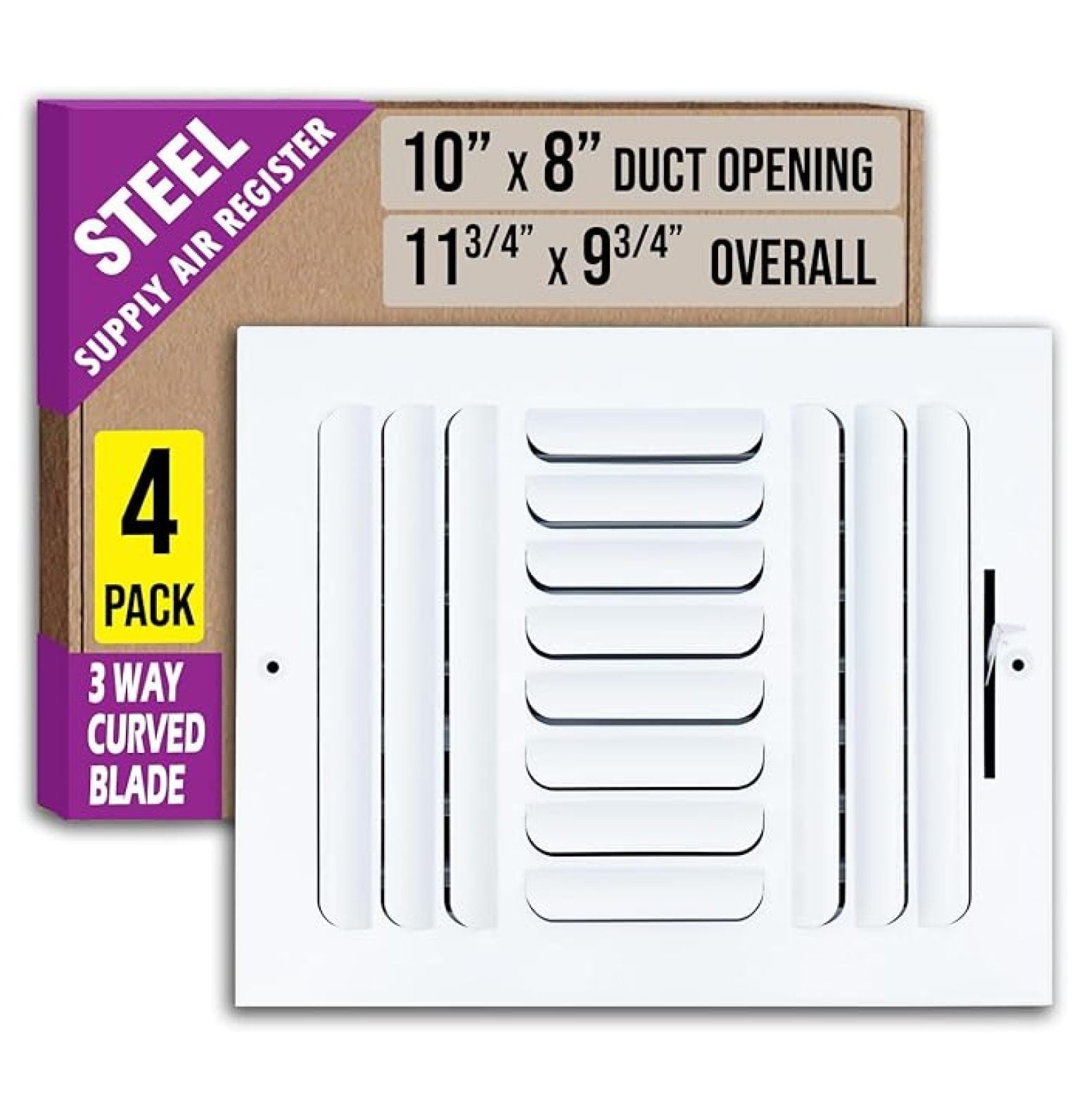 [4 Pack] Fits 10x8 Duct Opening 3 Way Fixed Curved Blade Air Supply ...