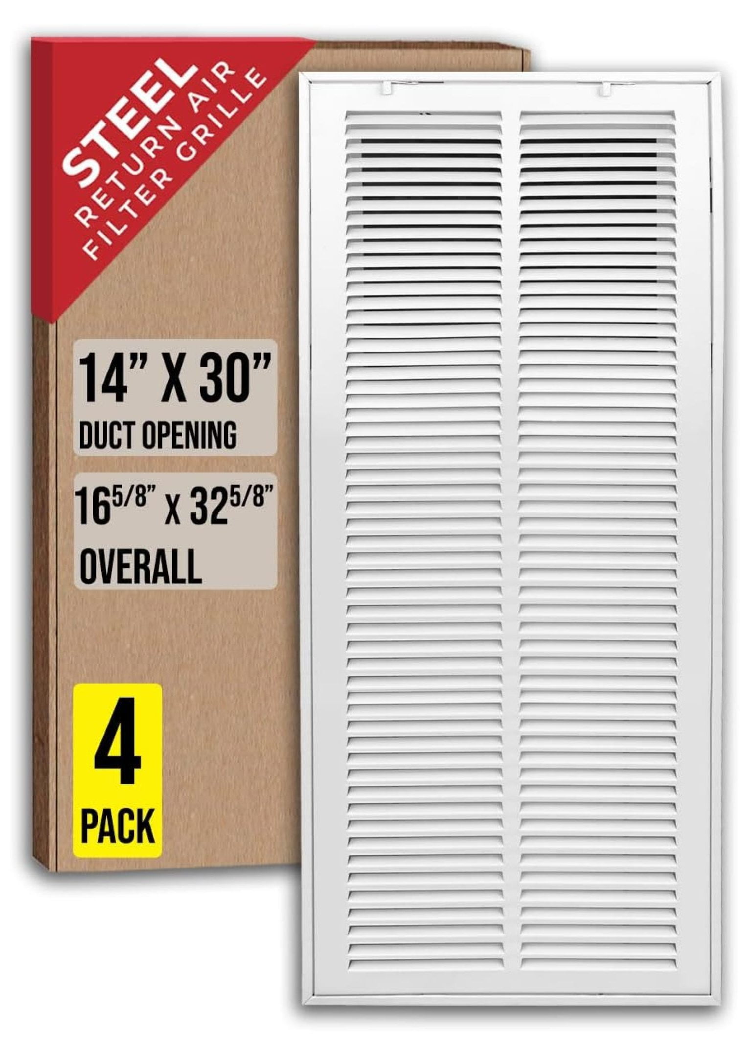 [4 Pack] Fits 14x30 Duct Opening | Steel Return Air Filter Grille by ...