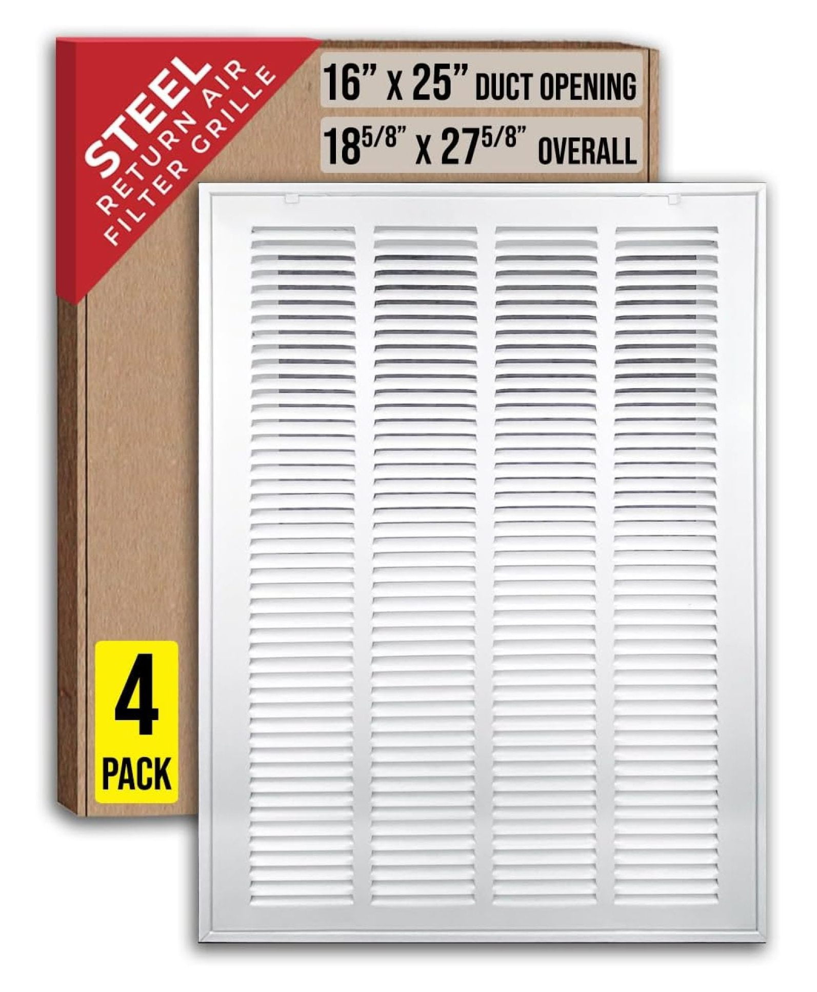 [4 Pack] Fits 16x25 Duct Opening | Steel Return Air Filter Grille by ...