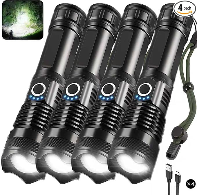 4 Pack Flashlight Rechargeable High Lumen, Super Bright Flashlight ...