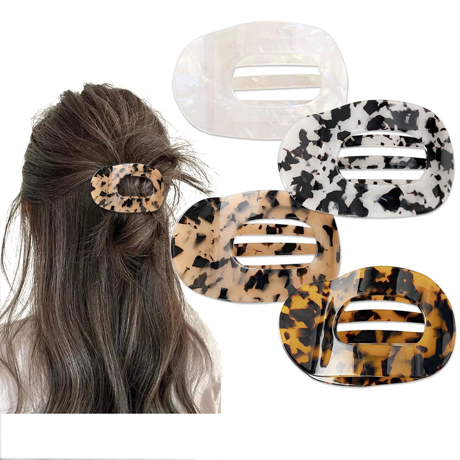4 Pack Flat Hair Clips, French Barrettes for Thick Thin Hair, Leopard ...