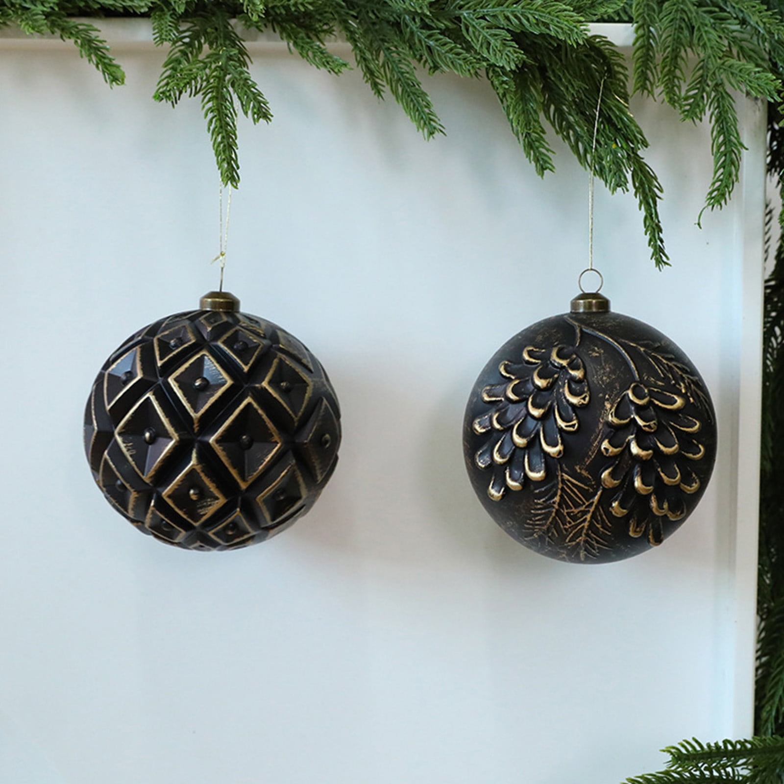 4-Pack Flocked Christmas Ornaments, Multi-Color Red Green Black White ...