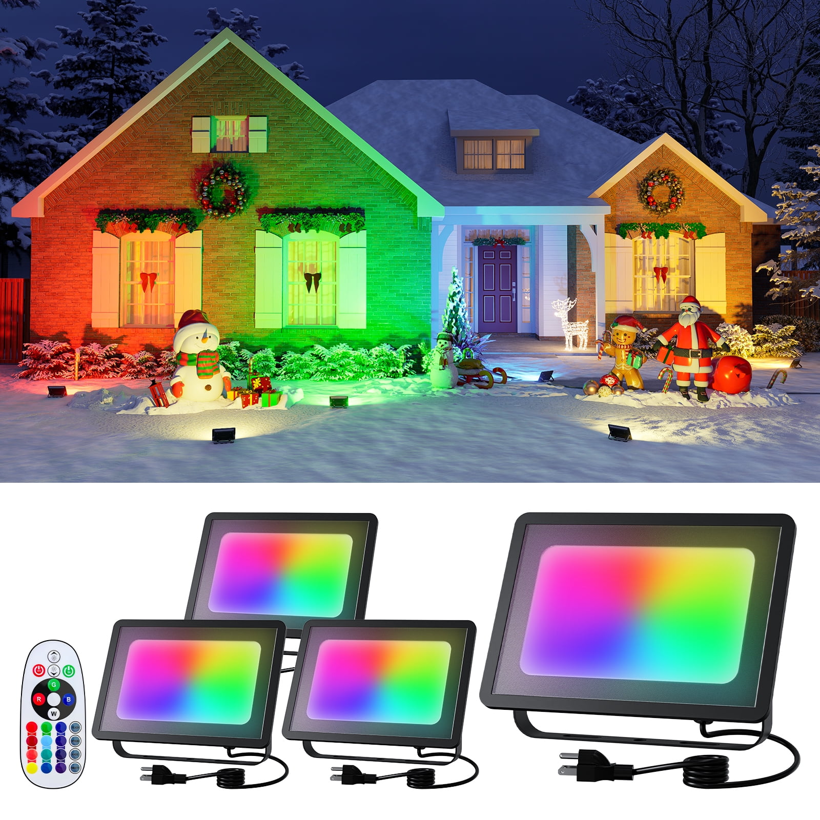 4 Pack 50W Led Flood Lights 500W Equi Color Change with Remote ...