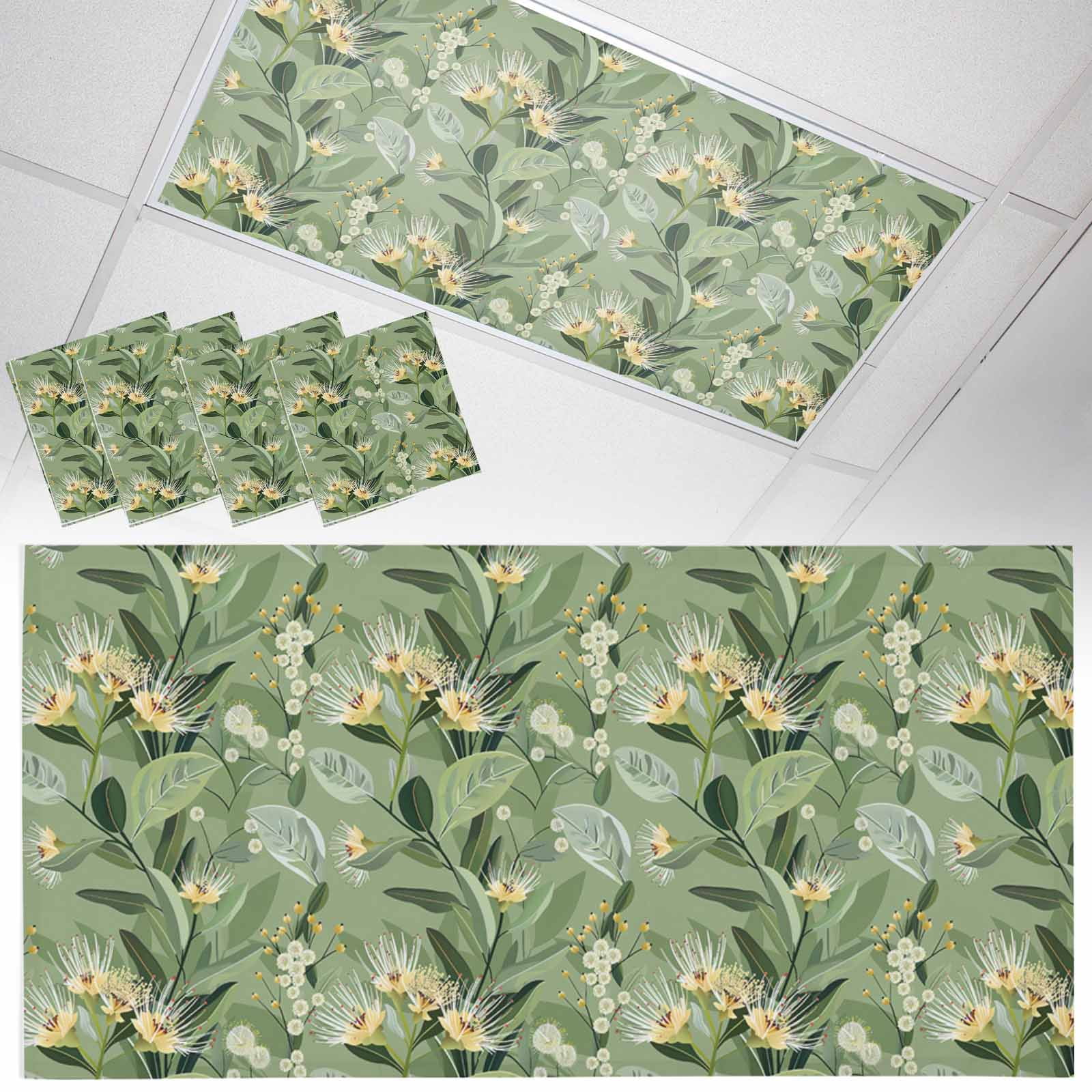 4 Pack Floral Fluorescent Light Covers for Ceiling Lights Sage Green ...