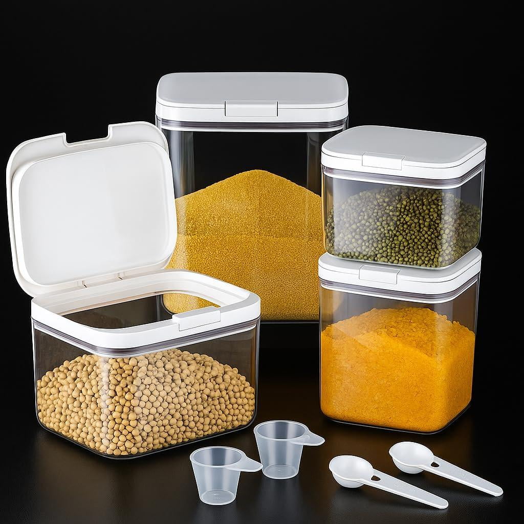 4 Pack Flour sugar storage containers with One-Press Lid | BPA-Free Clear PET Airtight food ...