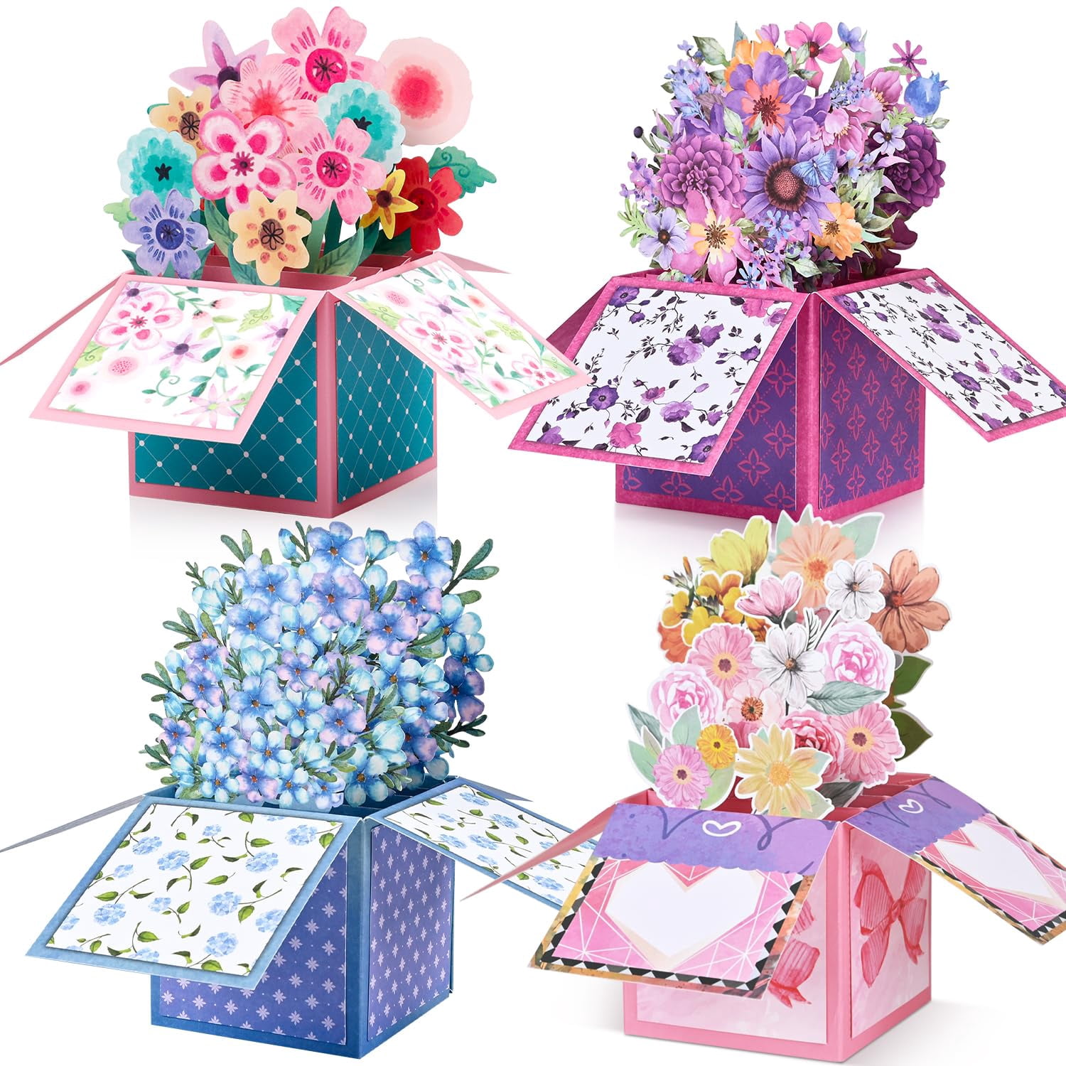 4 Pack Flower Bouquet Cards 3D Pop Up Greeting Cards with Envelopes ...