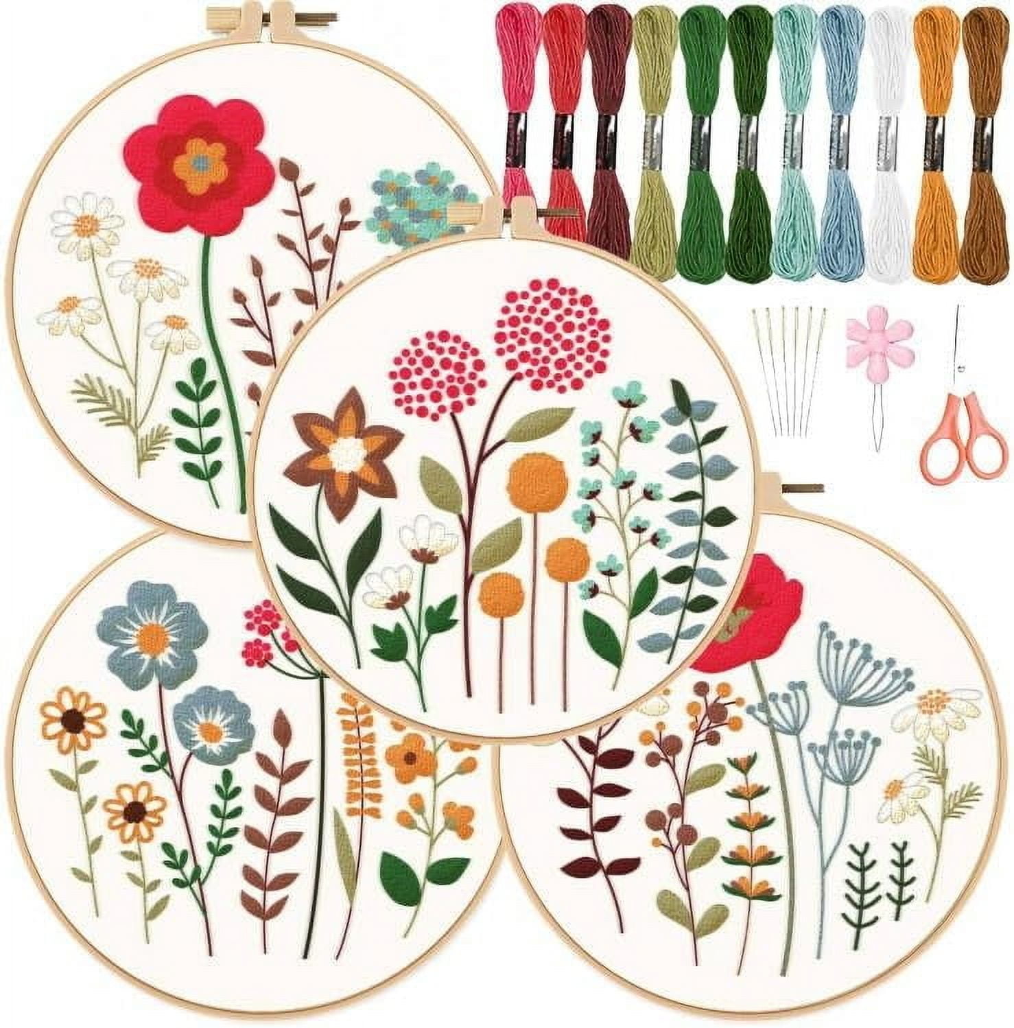 4 Pack Flowers Embroidery Kits for Beginners DIY Starter Hand ...