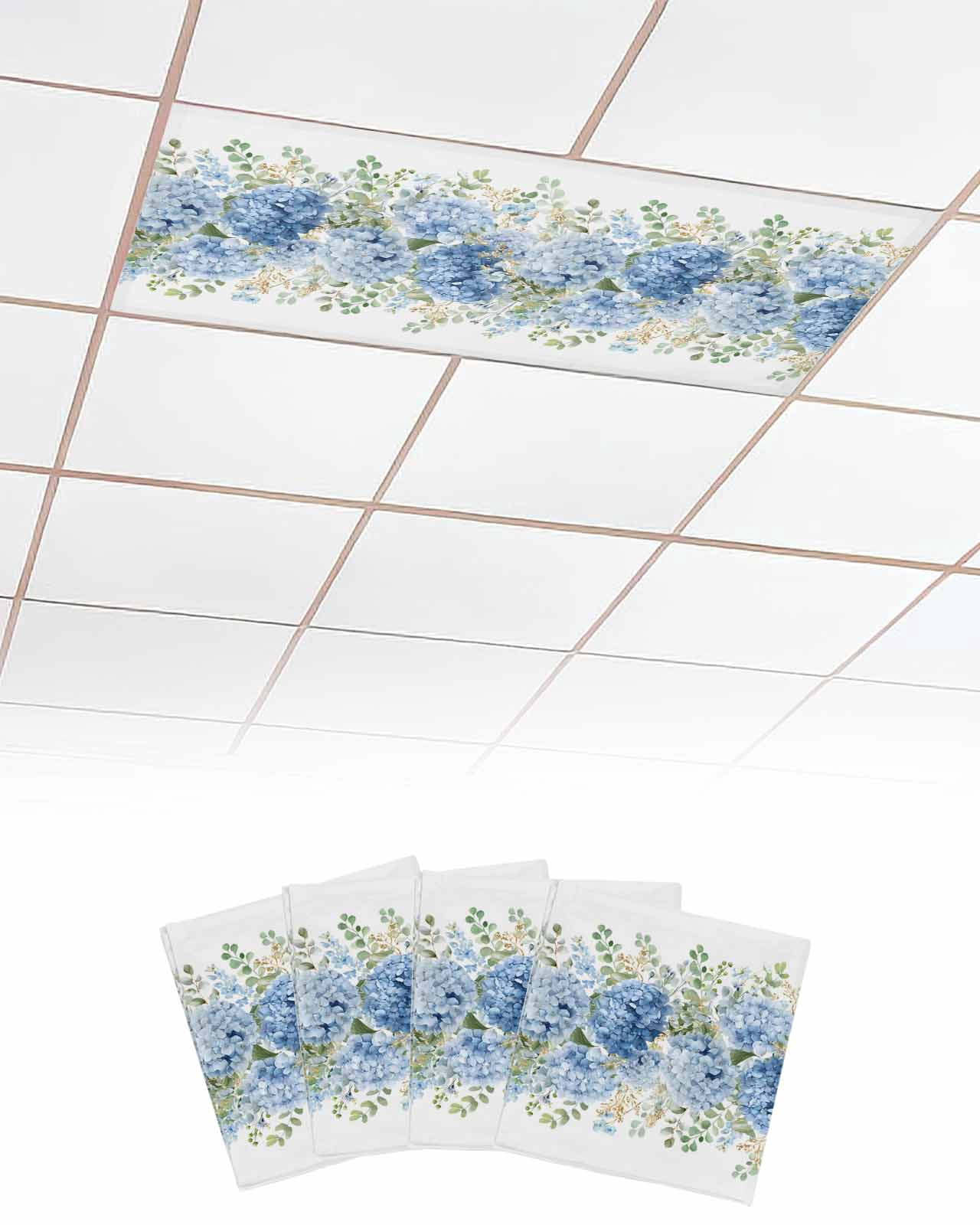 4 Pack Fluorescent Light Cover for Ceiling Lights, Hydrangea Eucalyptus ...