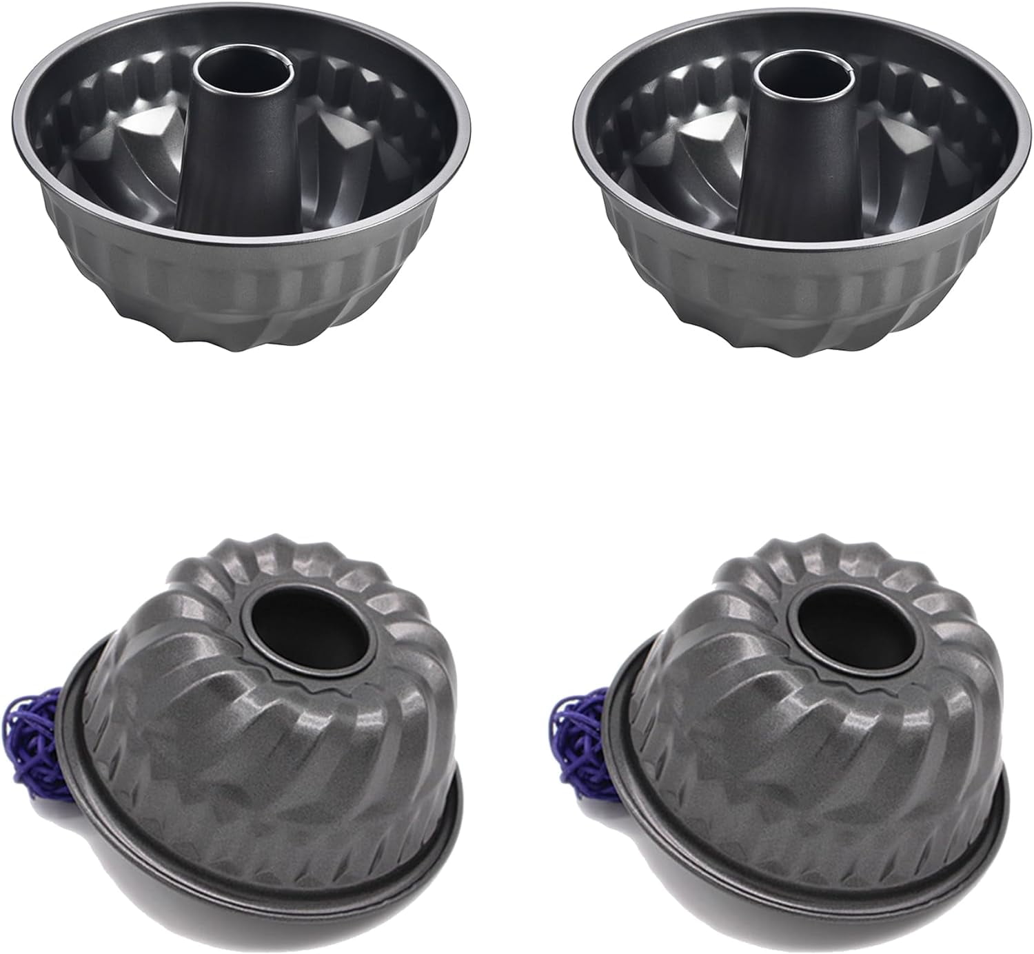 4 Pack Fluted Cake Pan, 4 inch Mini Bundt Cake Pan Set, Carbon Steel ...