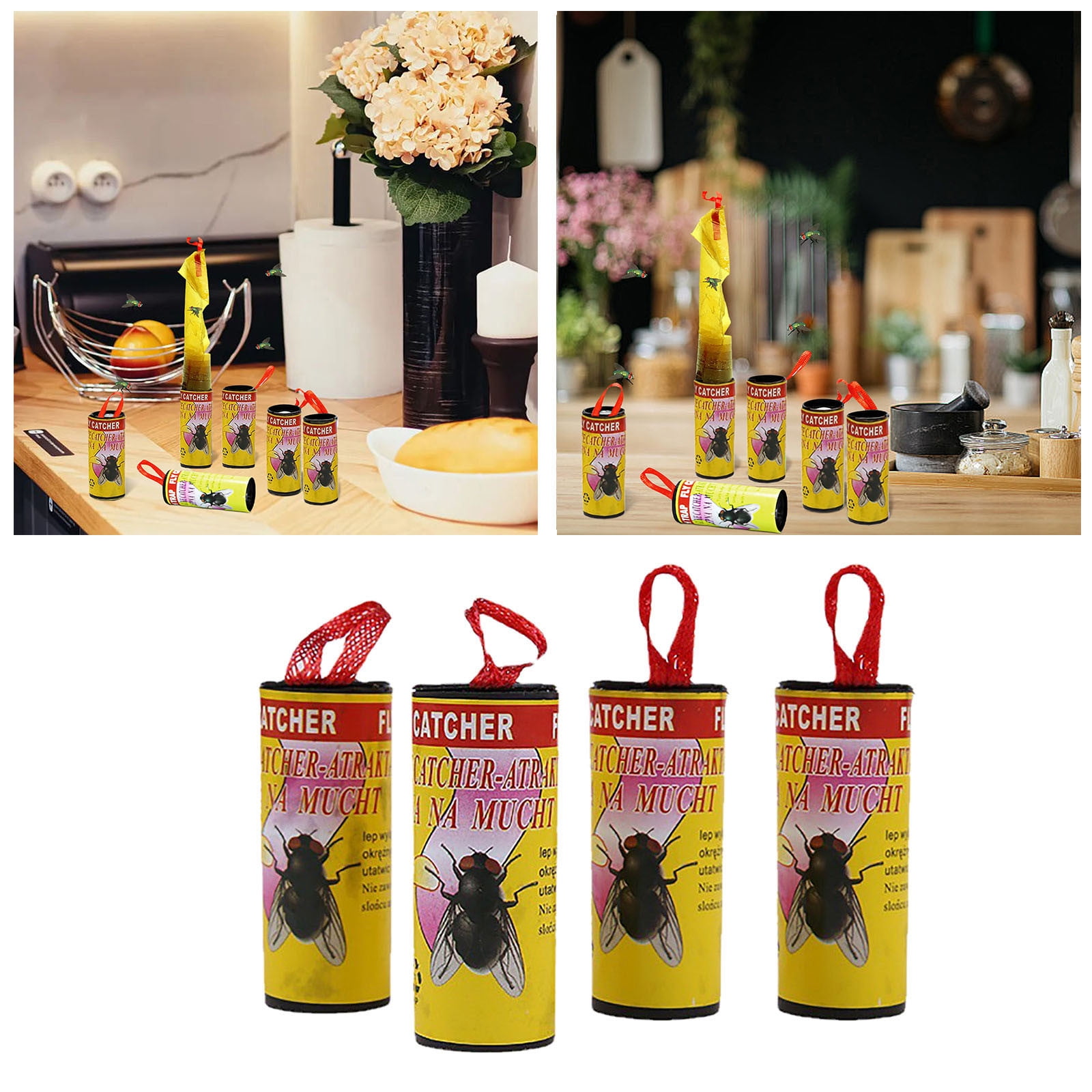 4 Pack Fly Strips Indoor Sticky Hanging Indoors Outdoor Fly Tape ...