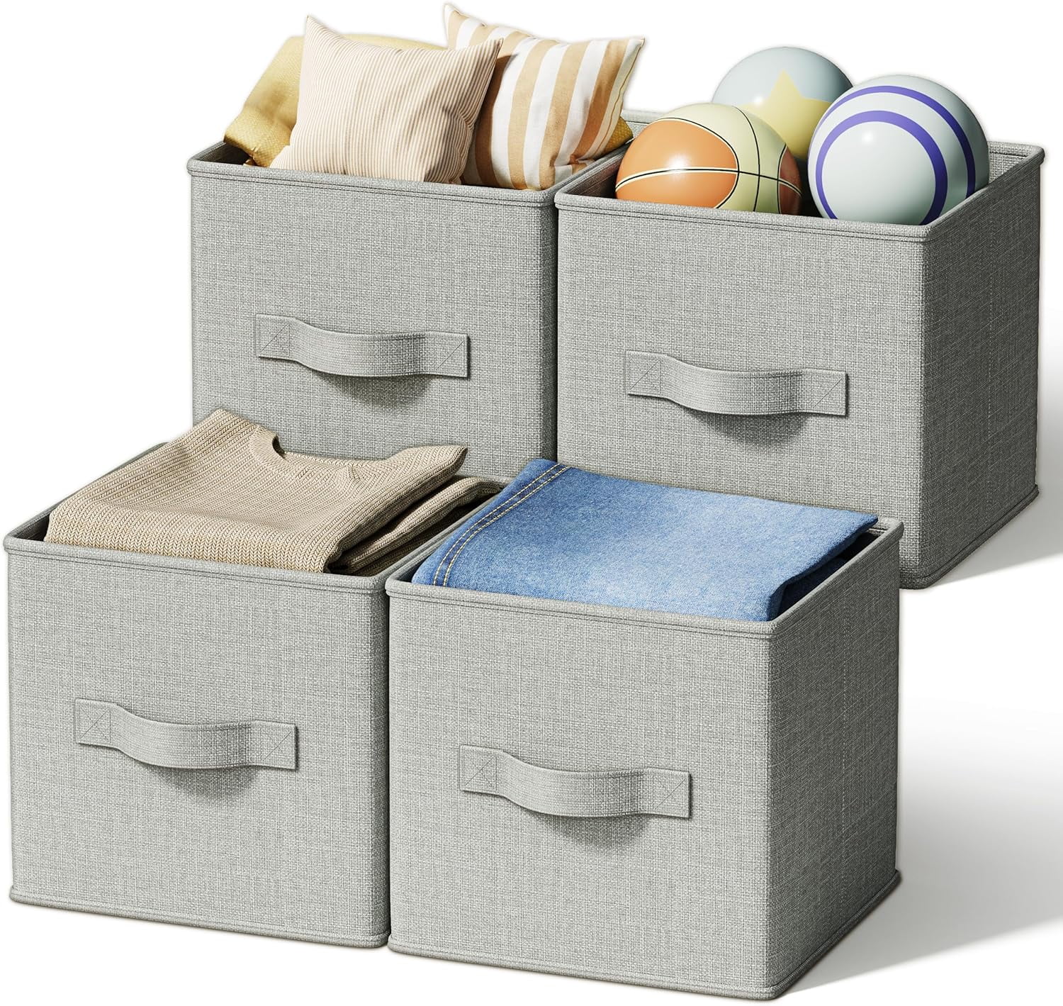 4 Pack Foldable Fabric Closet Storage Bins, 11Inch Organizer Cubes with ...