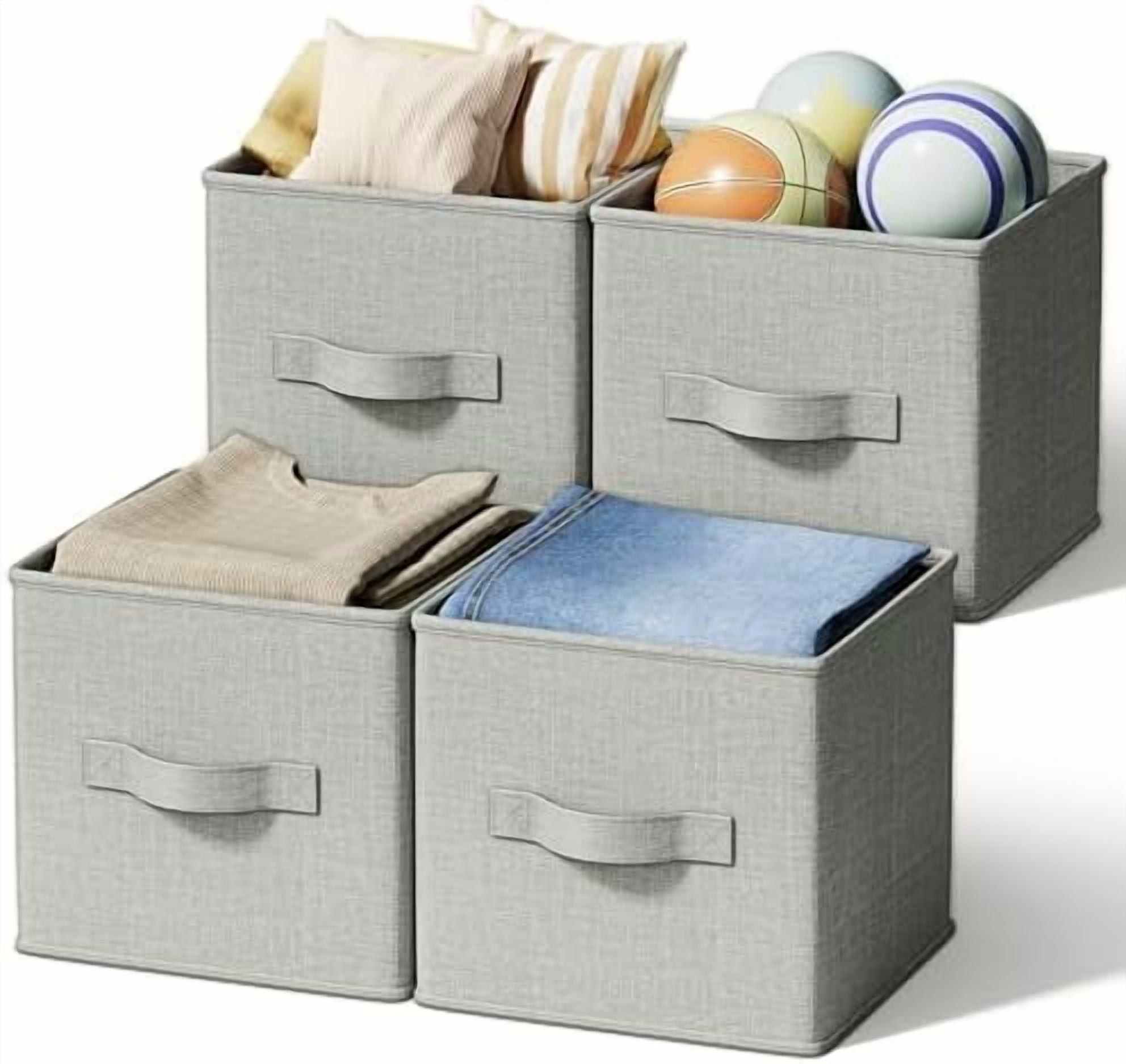 4 Pack Foldable Fabric Closet Storage Bins, 11Inch Organizer Cubes with ...