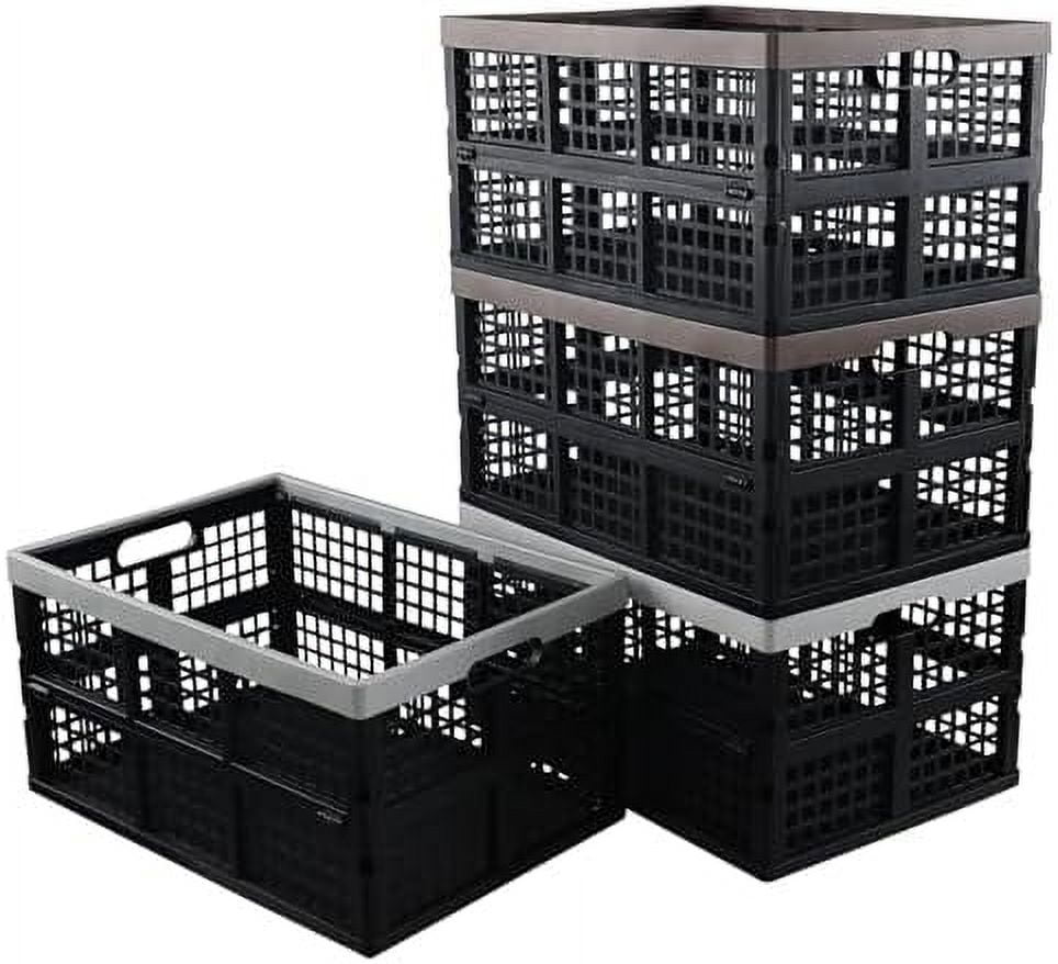 4 Pack Foldable Milk Crate, 42 L Large Storage Crates, Collapsible ...