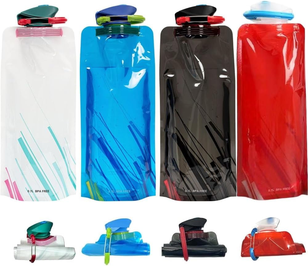 4 Pack Foldable Water Bottles 700ML BPA Free Collapsible Leak Proof ...