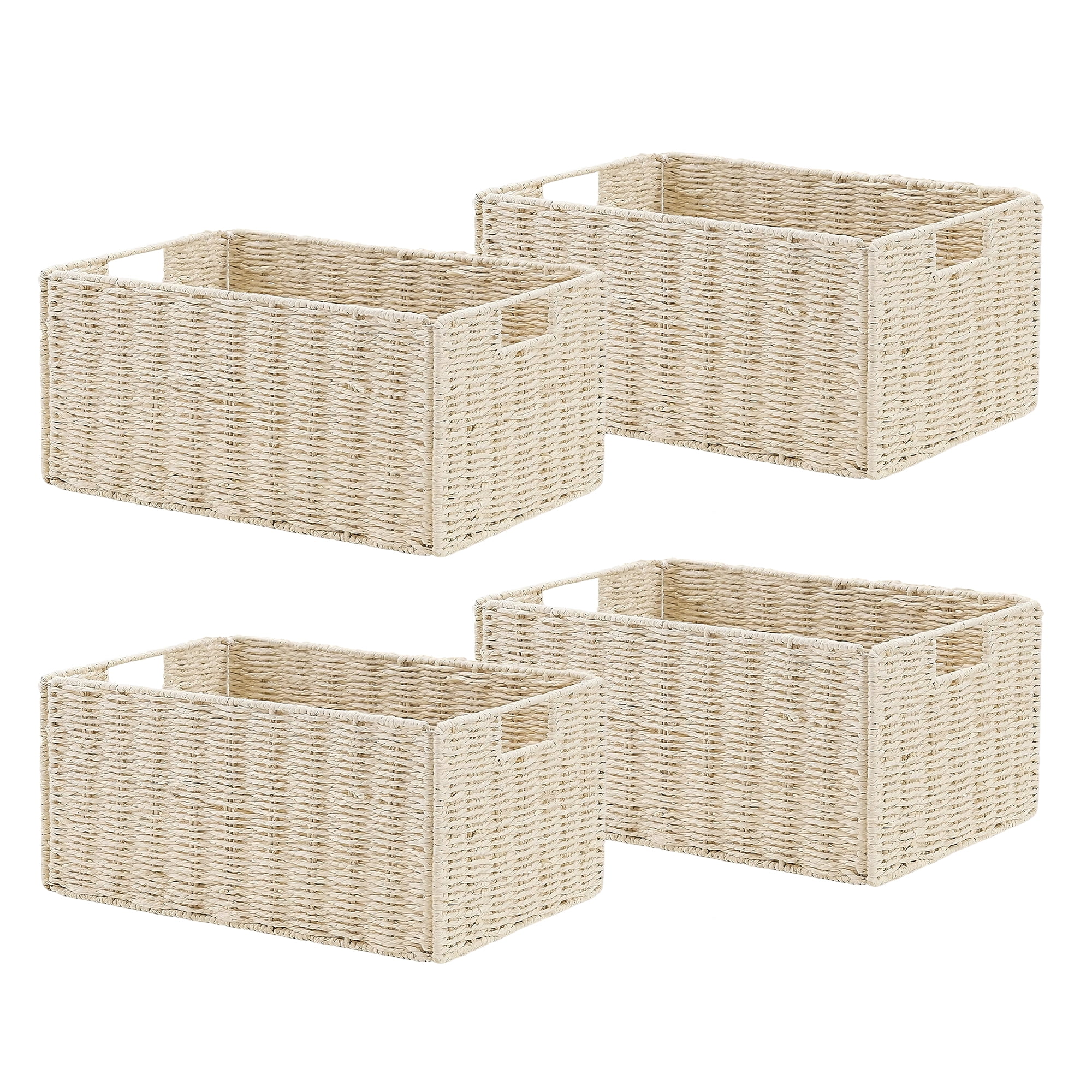 4-Pack Foldable Woven Storage Baskets – 13.2 x 8 x 6.5 Inch Rectangular ...