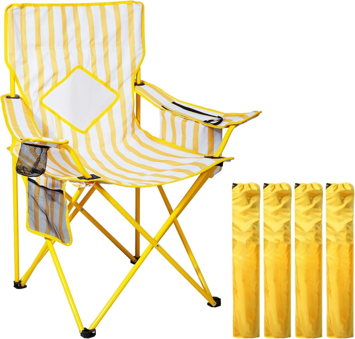 4 Pack Folding Camping Chair with Cooler Pouch, Mesh Backrest and Cup ...