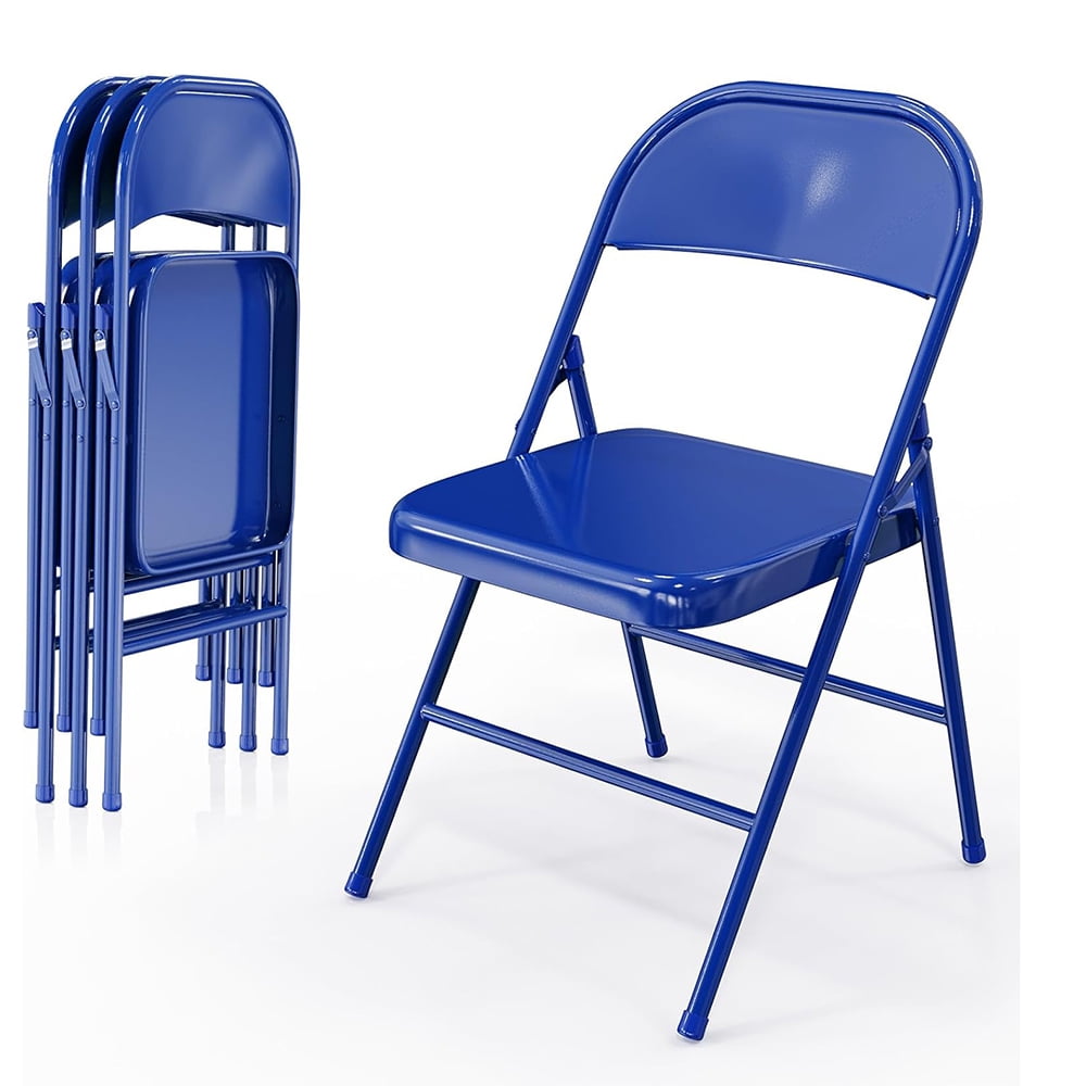 4 Pack Folding Chairs All Steel Metal Frame, Sturdy Chairs with 350 lbs ...