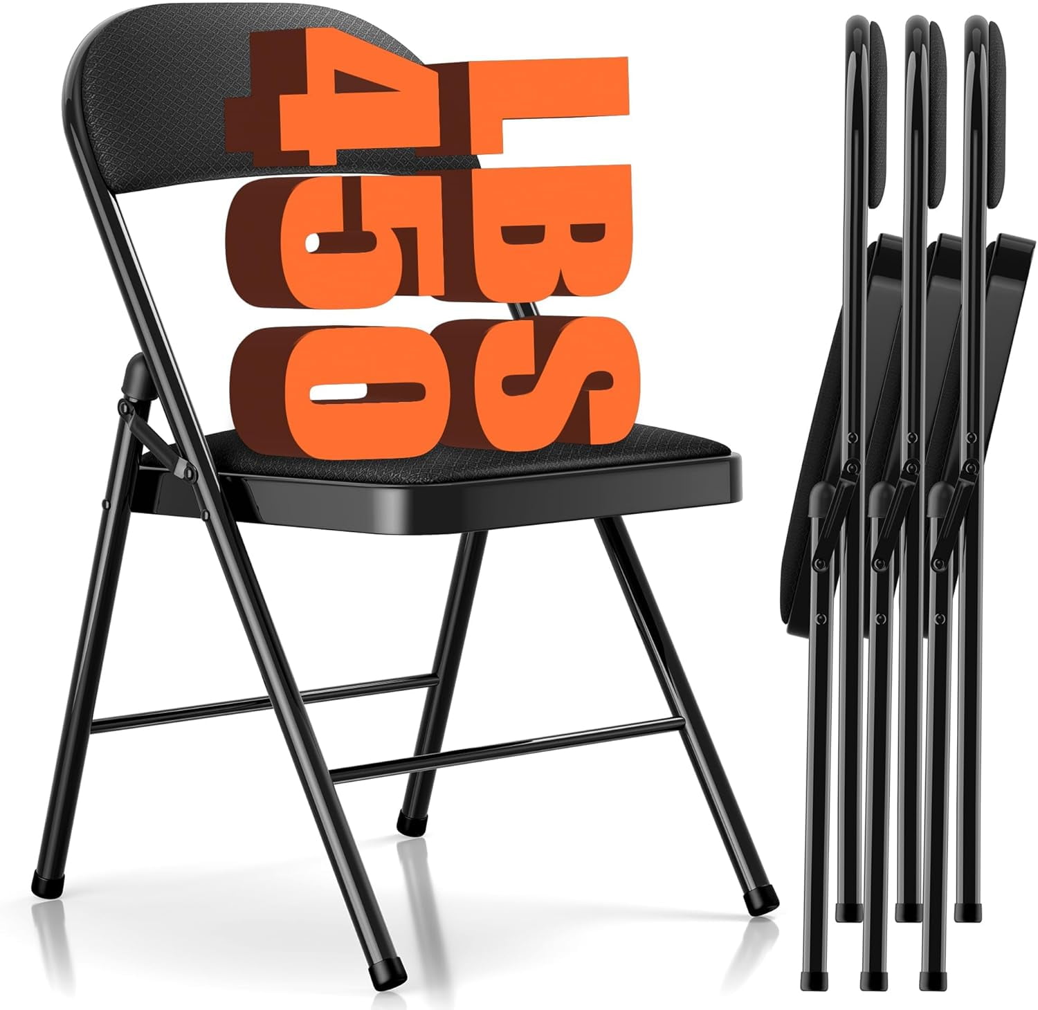 4 Pack Folding Chairs with Cushion – Black Padded Foldable Chairs with ...
