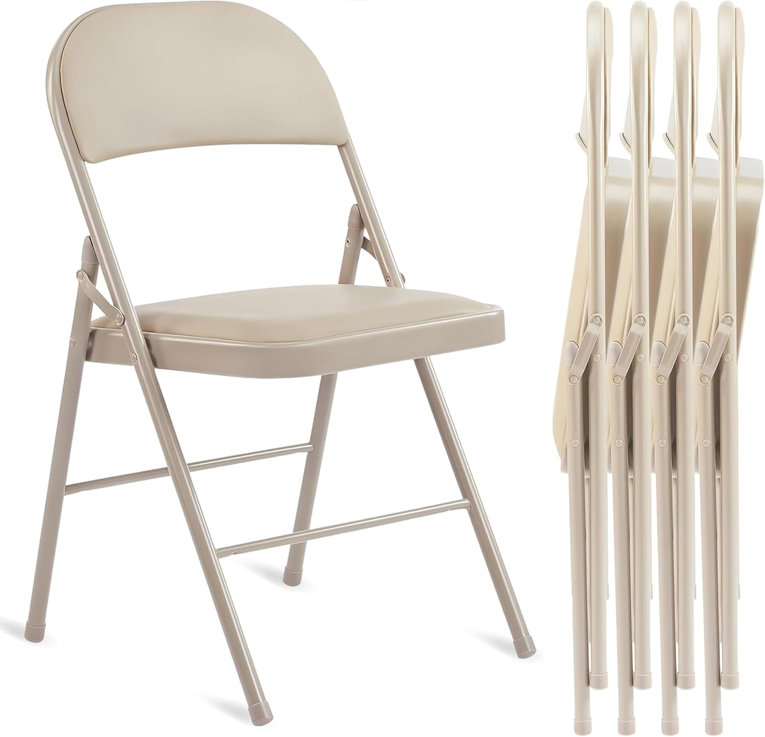4 Pack Folding Chairs with Leather Padded Cushion Seats & Durable Metal ...