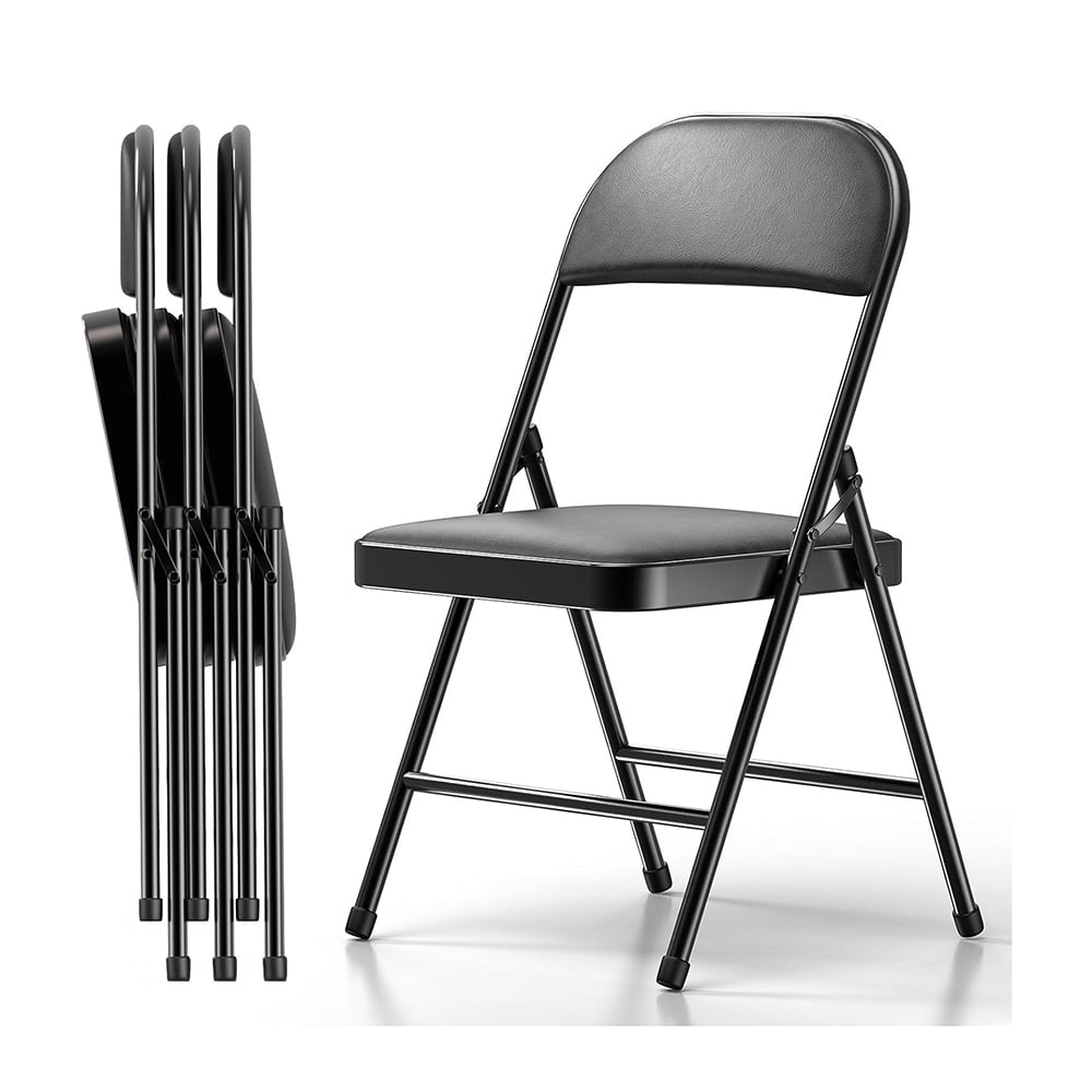 4 Pack Folding Chairs with Padded Cushion and Back, Padded Folding ...