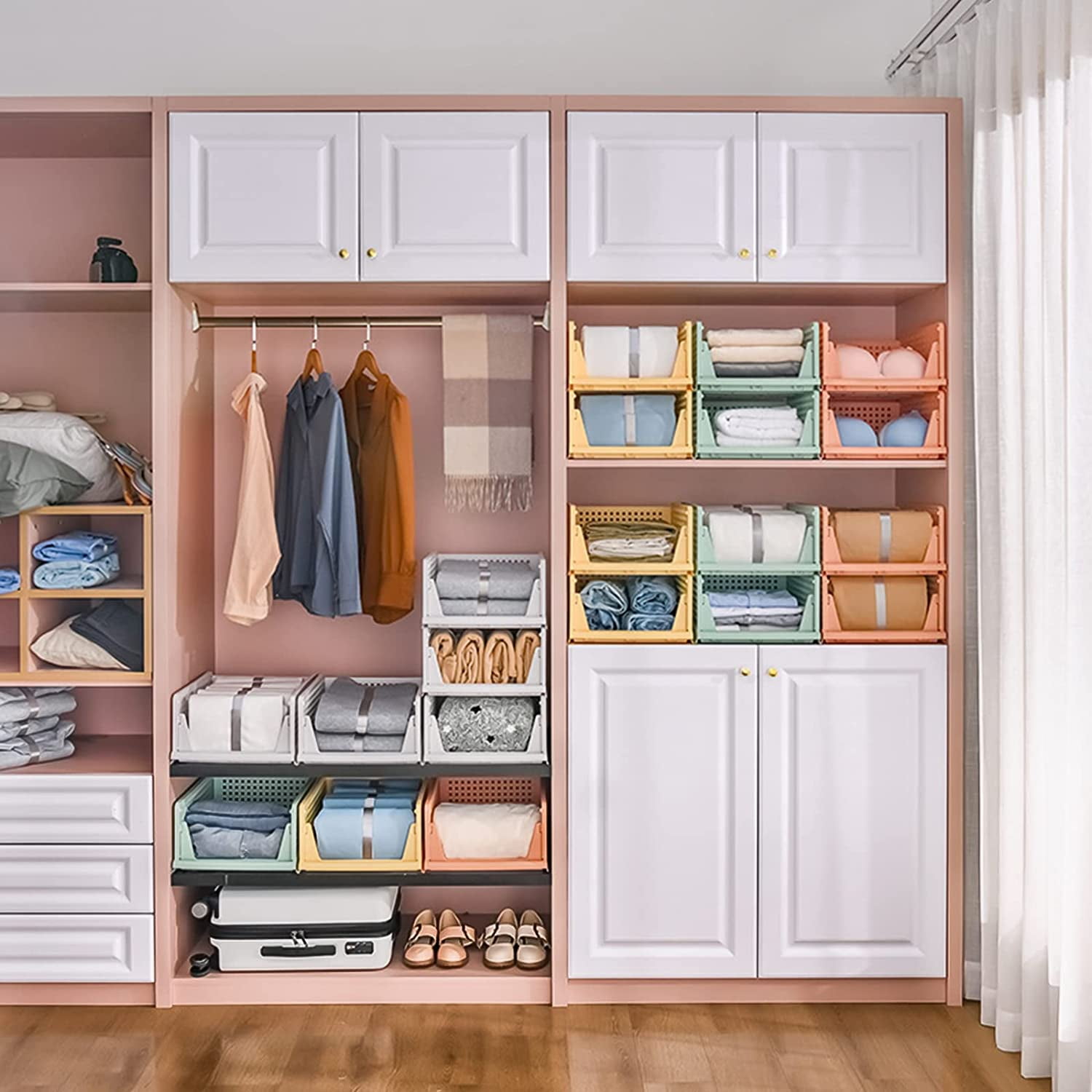 4 Pack Folding Closet Organizers Storage Box, Stackable Storage Bins ...
