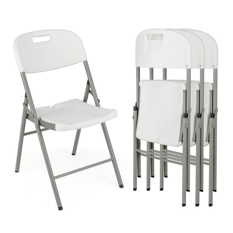 4 Pack Folding Stackable Chairs with Metal Frame and Carrying Handle ...