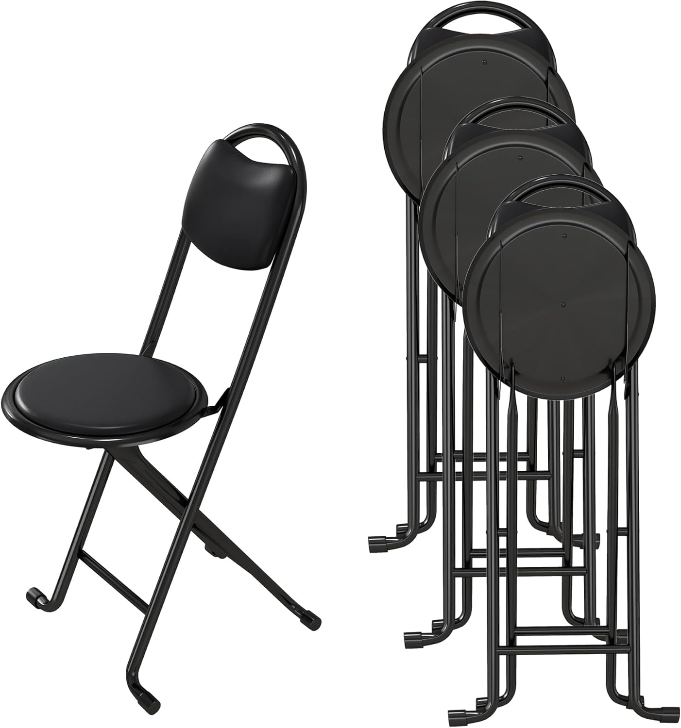 4 Pack Folding Stool with Back,Tall Padded Folding Chairs,Heavy Duty ...