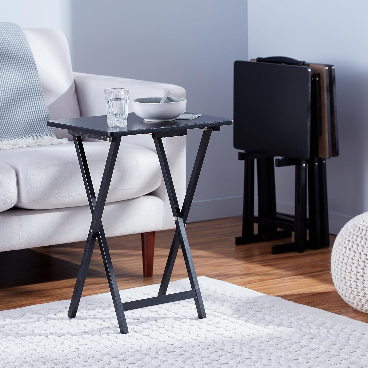 4-Pack Folding Tray Table with Storage Rack - Black - Walmart.com