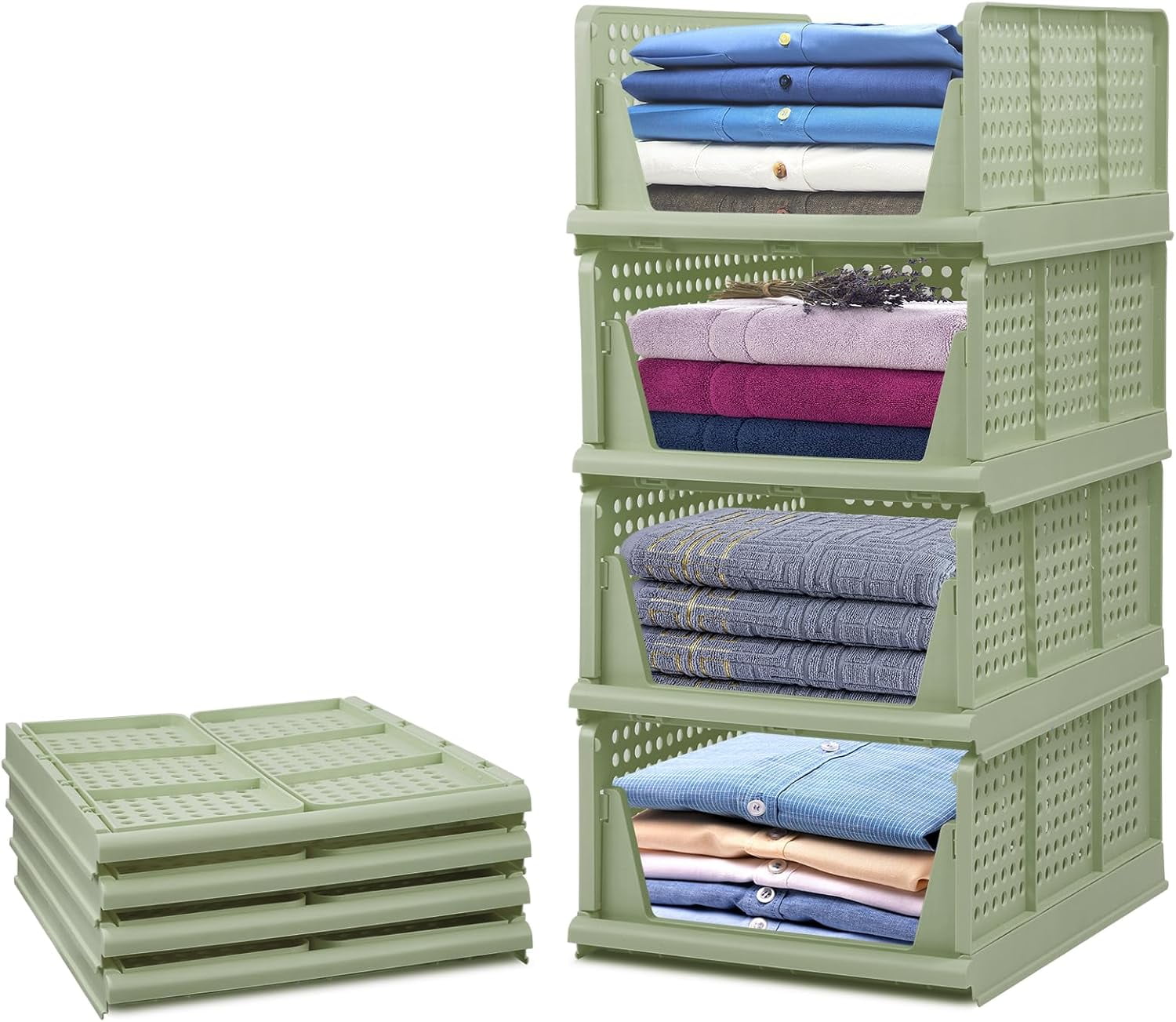 4-Pack Folding Wardrobe Storage Box Plastic Drawer Organizer Stackable ...