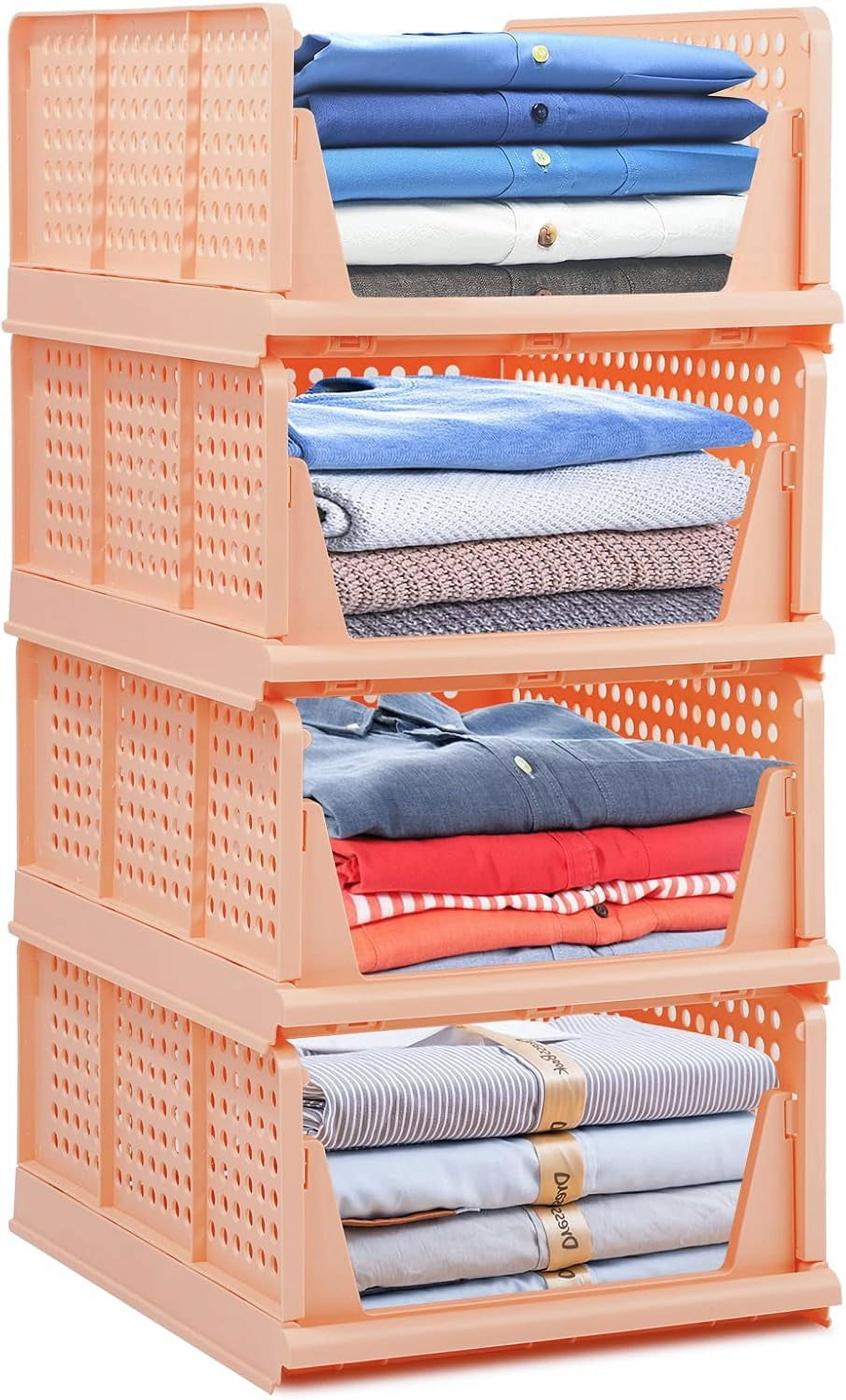 4-Pack Folding Wardrobe Storage Box Plastic Drawer Organizer Stackable ...