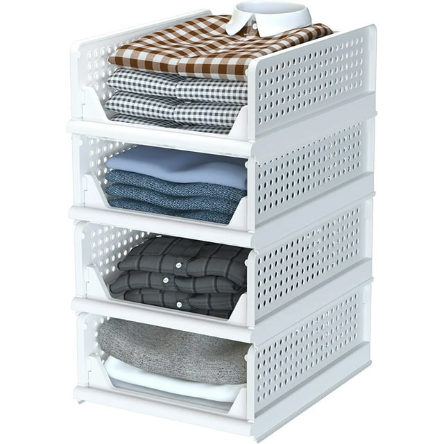CaseWin 4-Pack Stackable Wardrobe Storage Box | Plastic Closet ...