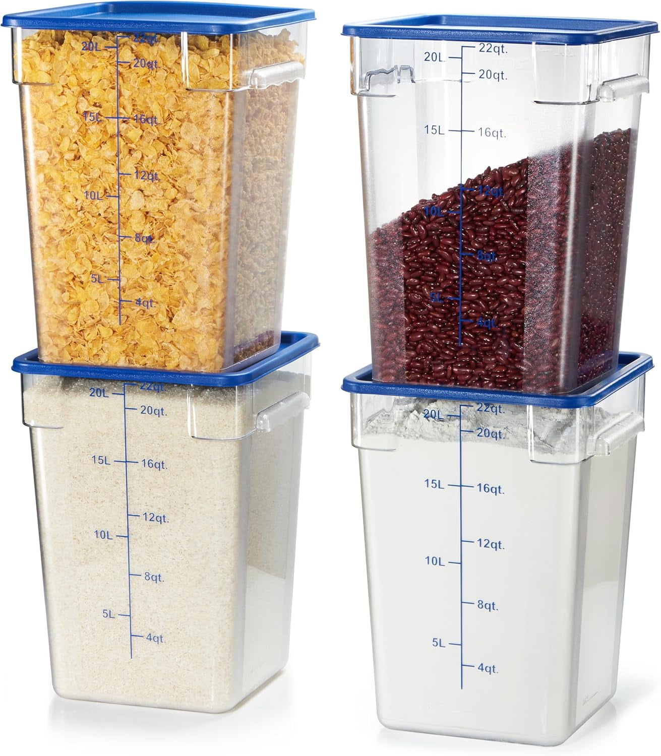 4 Pack Food Storage Containers with Blue Lids - NSF Listed Commercial ...