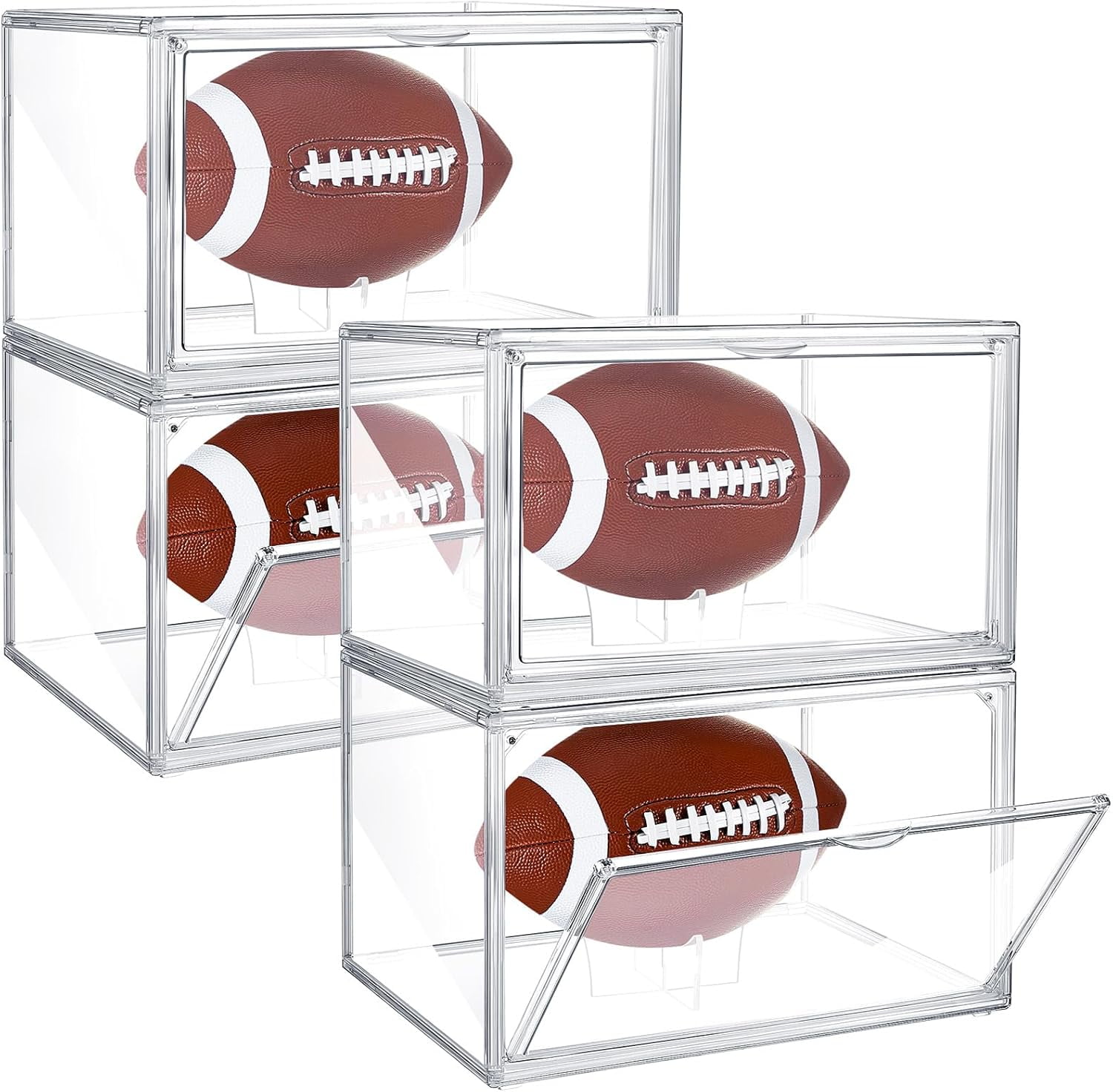 4 Pack Football Display Case Full Size Clear Acrylic Stackable Box with ...