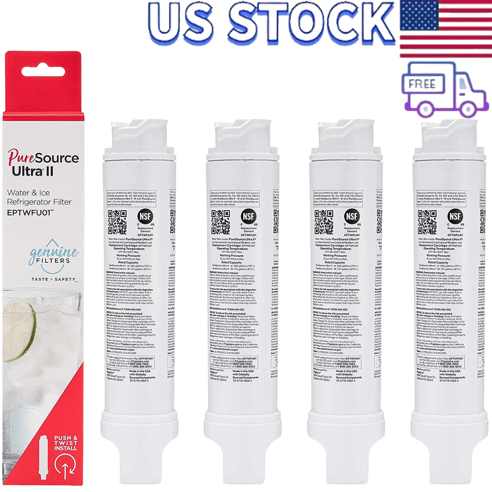 4 Pack For EPTWFU²01 Pure²Source Ultra® II Refrigerator WaterFilter ...