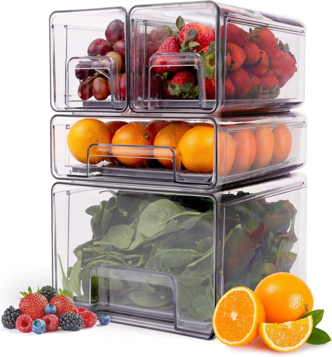 4-Pack - Fridge Organizer Bins - Stackable Fridge Organization with ...