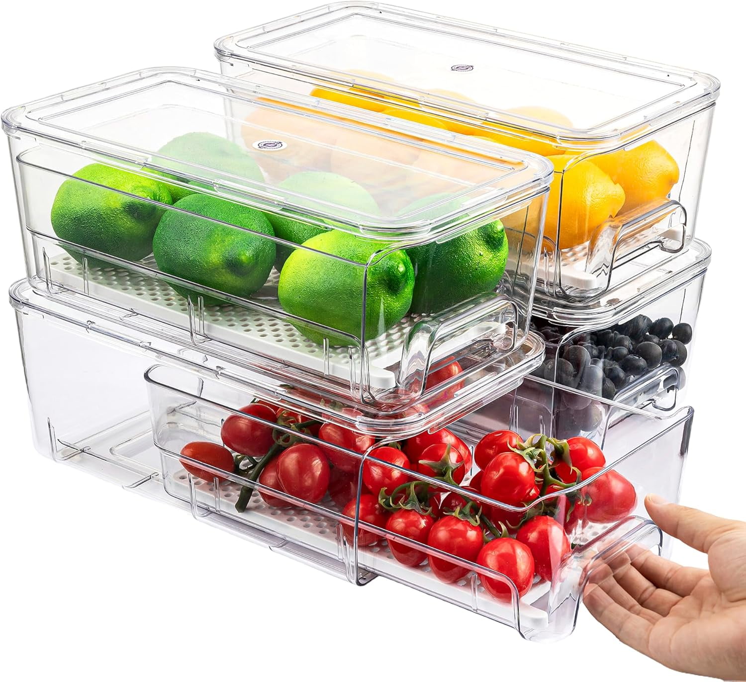 4 Pack Fridge Organizer Drawers Bins, Clear Stackable Pull Out ...