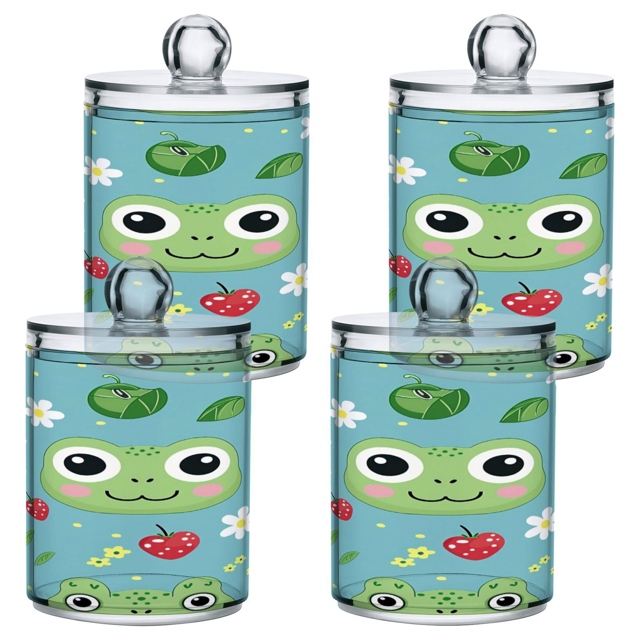 4 Pack Frog Face Leaf Strawberry Flower Qtip Holder Dispenser Clear ...