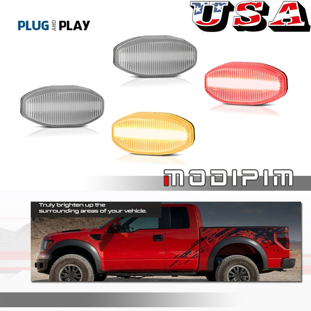 4-Pack Front Bumper Upper Pad + Rear Quarter Panel LED Marker Lights ...