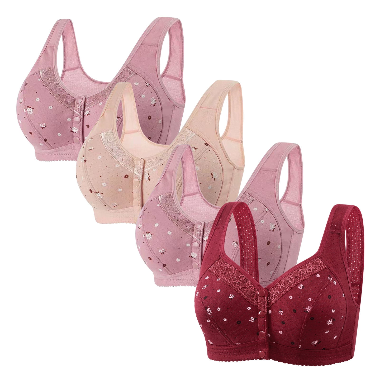 4 Pack Front Close Button Bras for Older Women Full Support No ...
