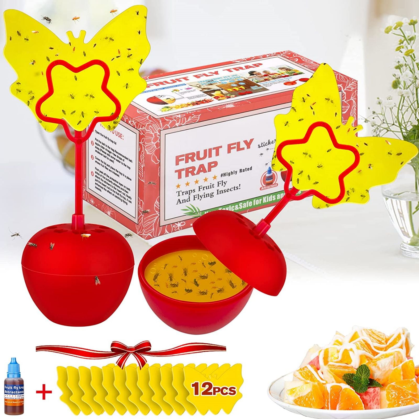 4-Pack Fruit Fly Traps + 8 Flying Insect Adhesive Traps (Butterfly ...