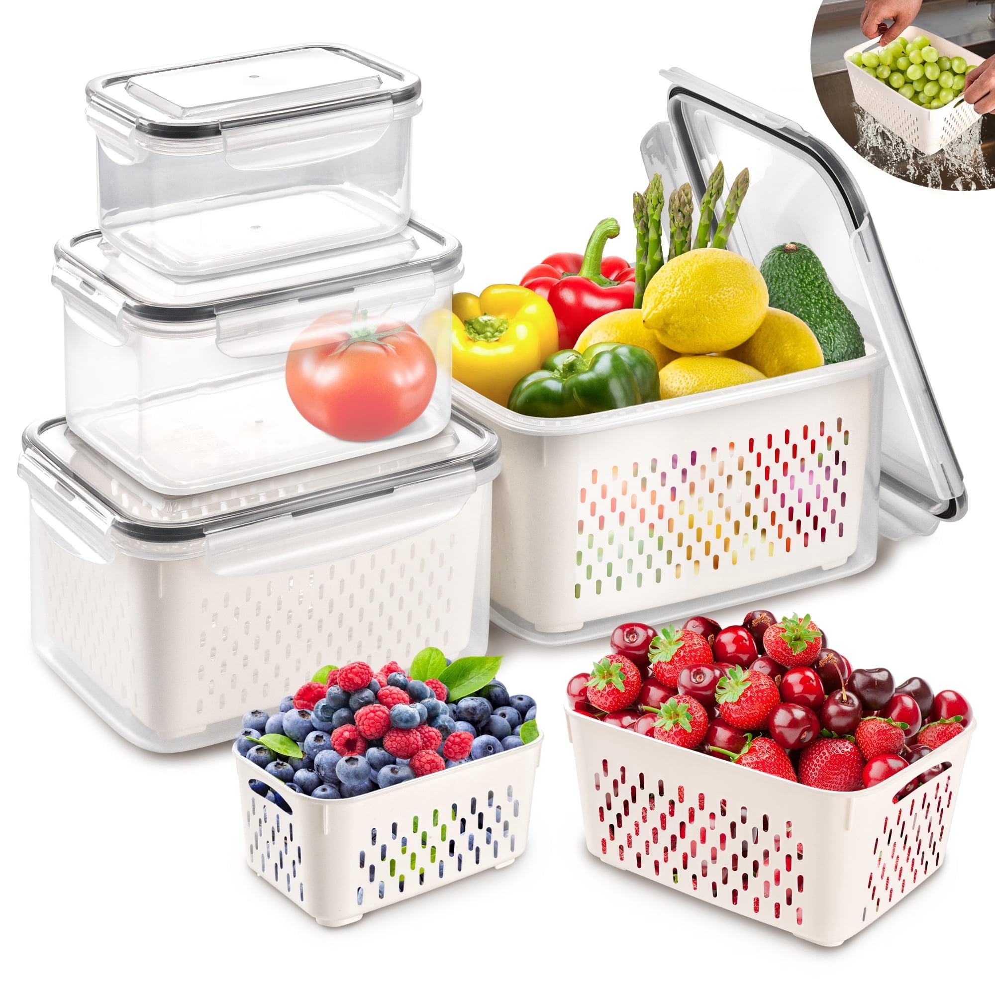 4-Pack Fruit & Veggie Keeper, Fresh Crisper Storage Containers for ...